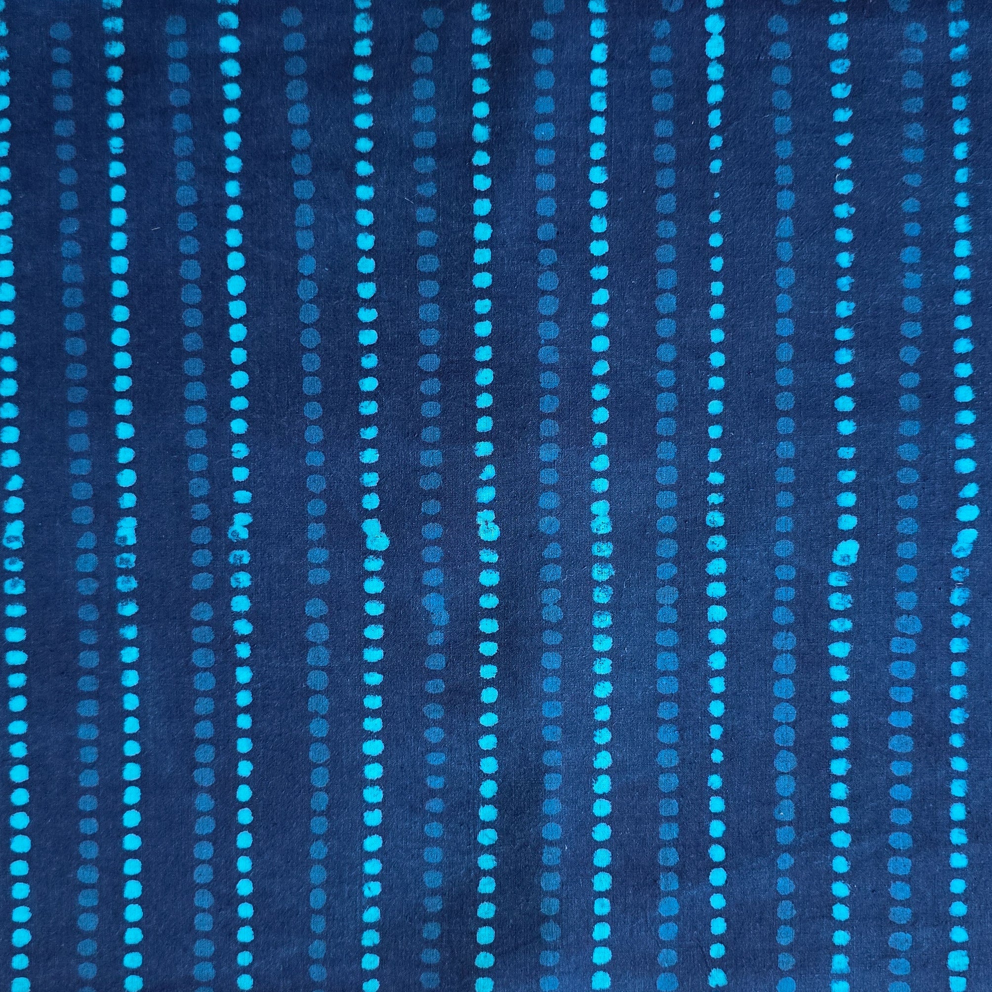 Pure Cotton Double Dabu Dark Blue With Sky Blue Dotted Stripes Hand Bl ...