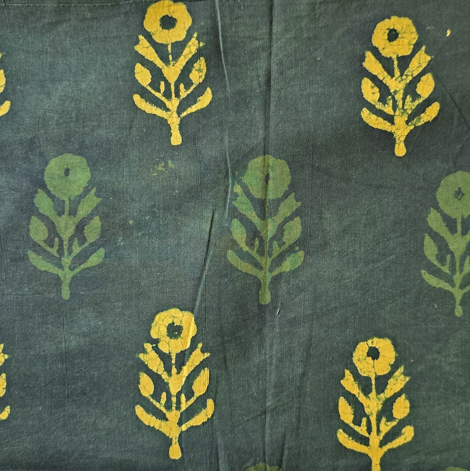 Pure Cotton Double Dabu Dark Green With Yellow Mughal Motif Hand Block – Sanskruti