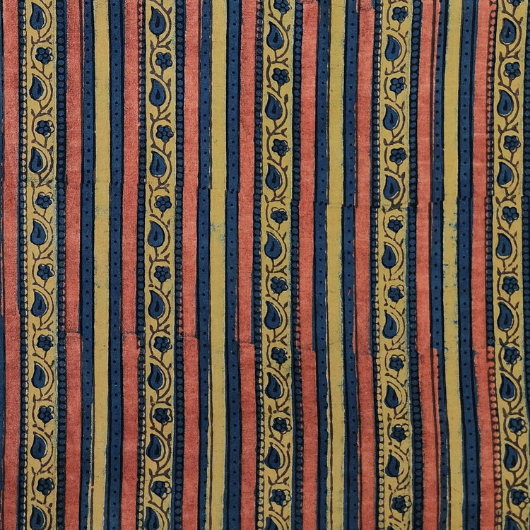 Pure Cotton Gad Ajrak Blue With Light Orange Intricate Design Border H ...