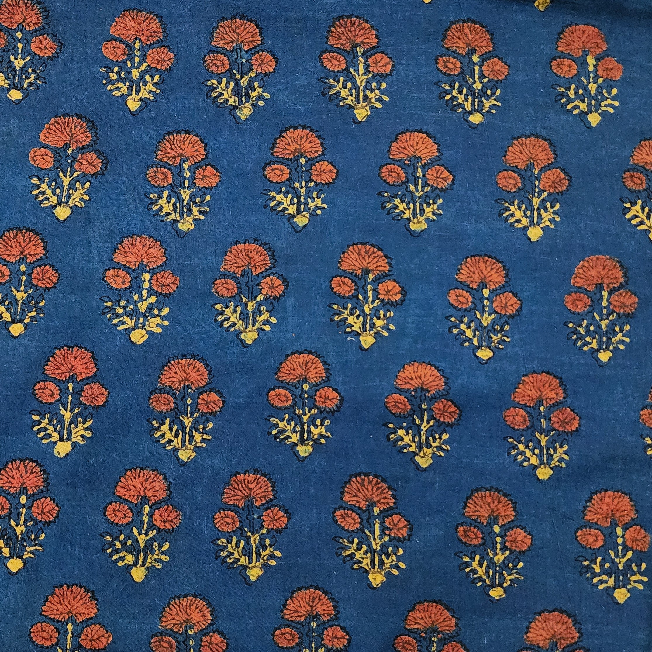 Pre Cut (1.65 Meter) Pure Cotton Gad Ajrak Blue With Red And Yellow Br – Sanskruti