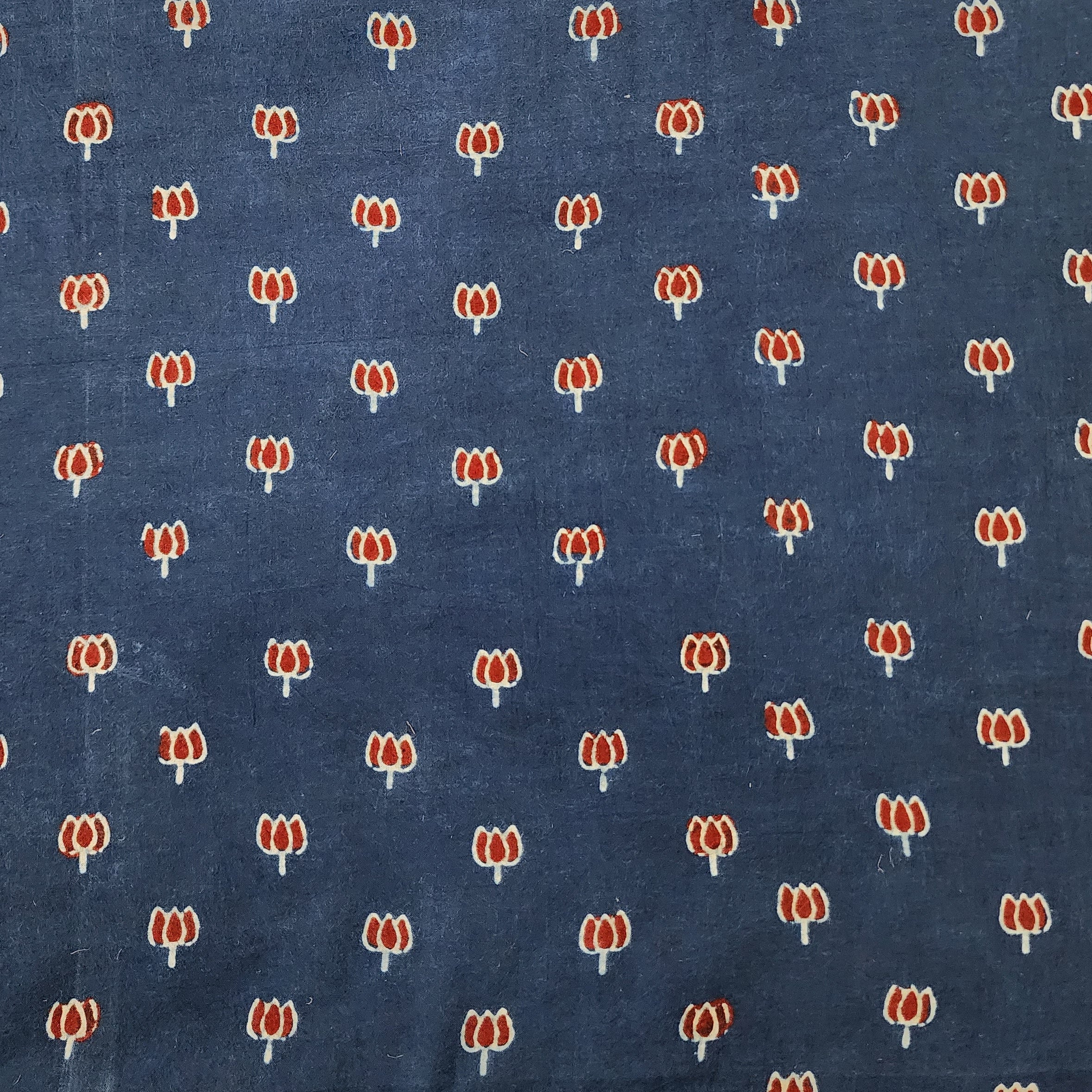 Pure Cotton Gad Ajrak Rust Blue With Rust Red Small Lotus Flower Motif ...