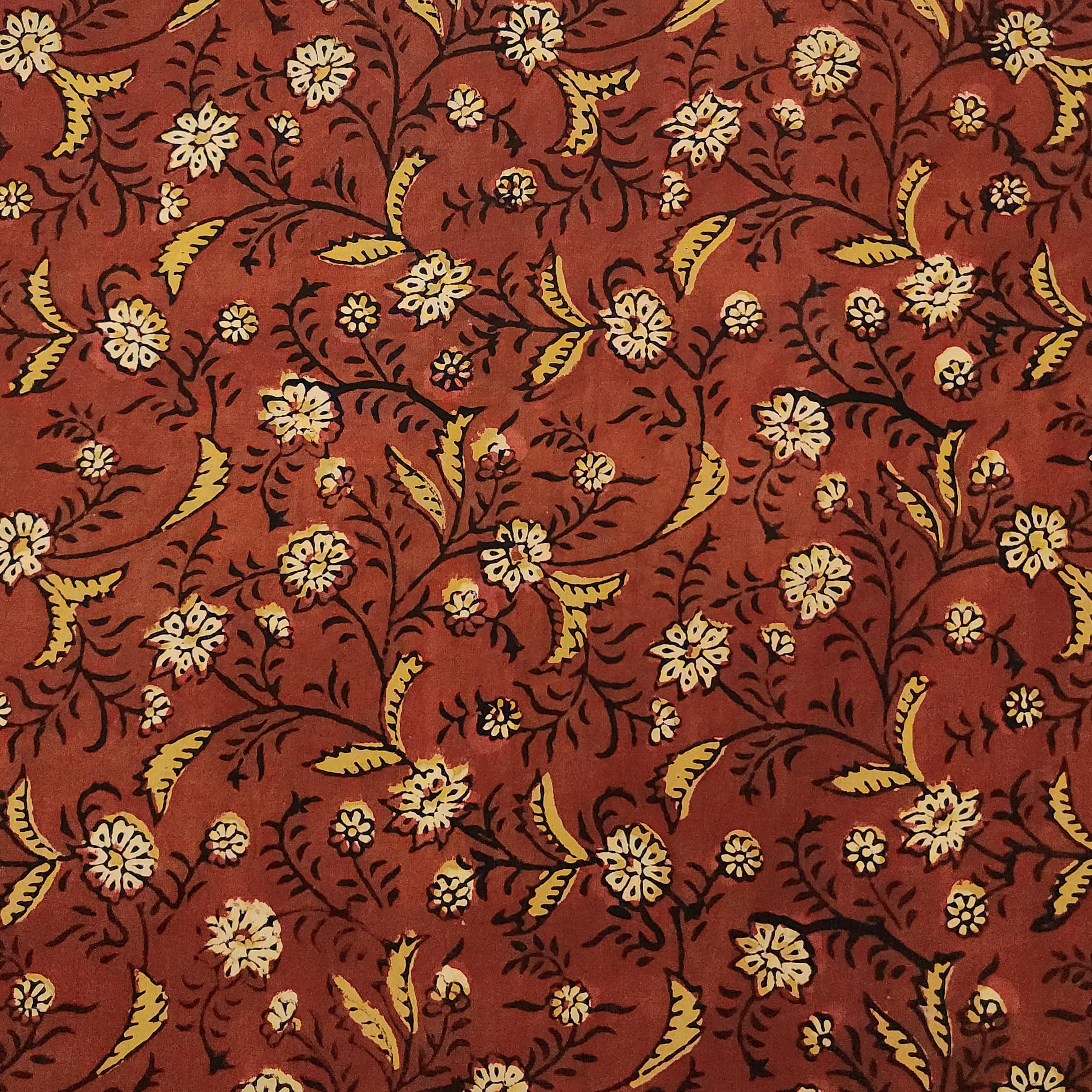 Pure Cotton Gad Ajrak Rust Red And Mustard Flower Jaal Hand Block Prin – Sanskruti