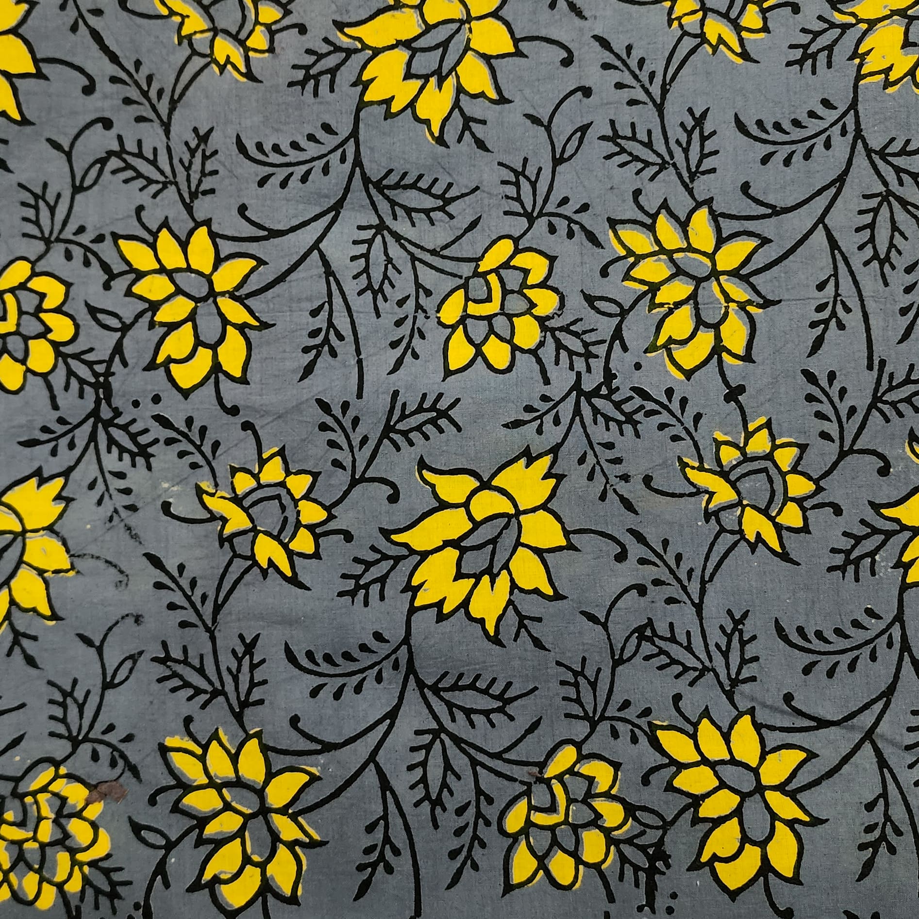 Pure Cotton Gamthi Grey With Yellow Flower Jaal Hand Block Print Fabri ...