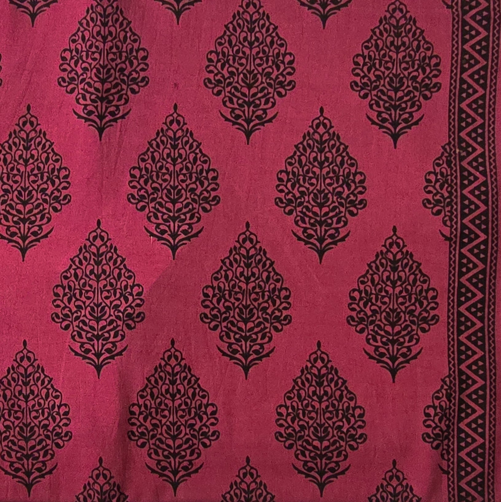 Pure Cotton Dabu Maroon With Black Leaves Motif Hand Block Print Fabri ...