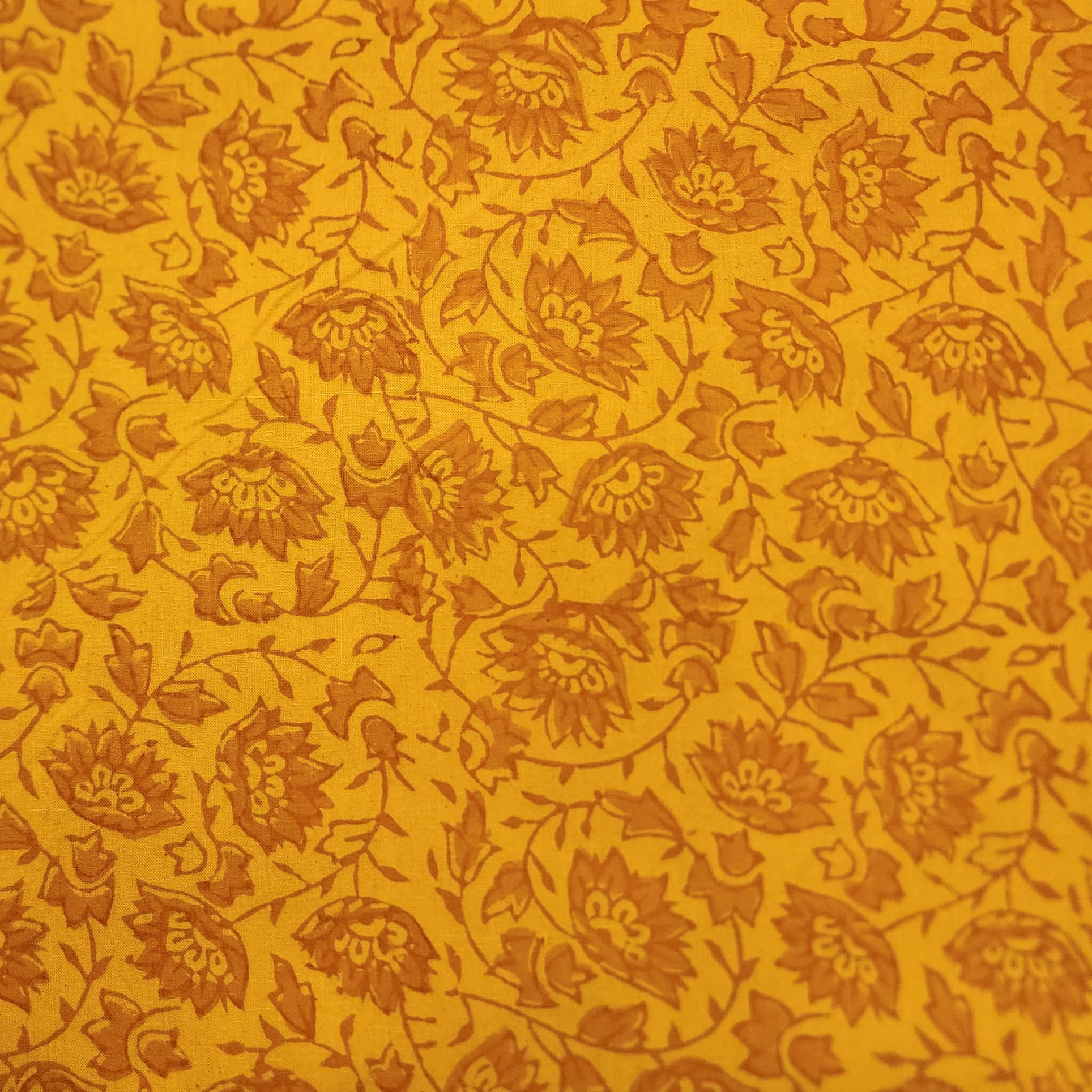 Pure Cotton Gamthi Mustard With Intricate Lily Flower Motif Hand Block ...