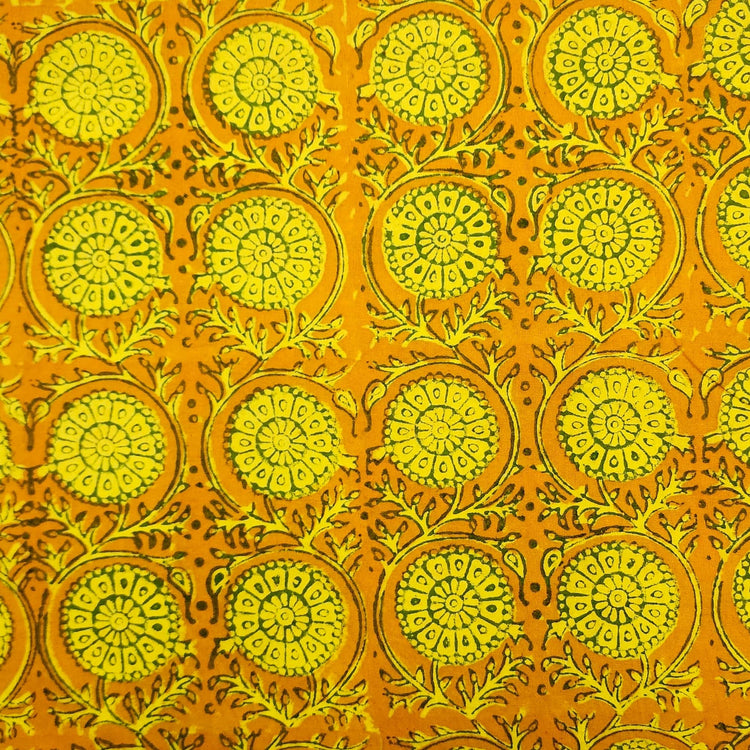Pre Cut ( 1.15 Meter)Pure Cotton Gamthi Mustard With Yellow Flower Jaa ...