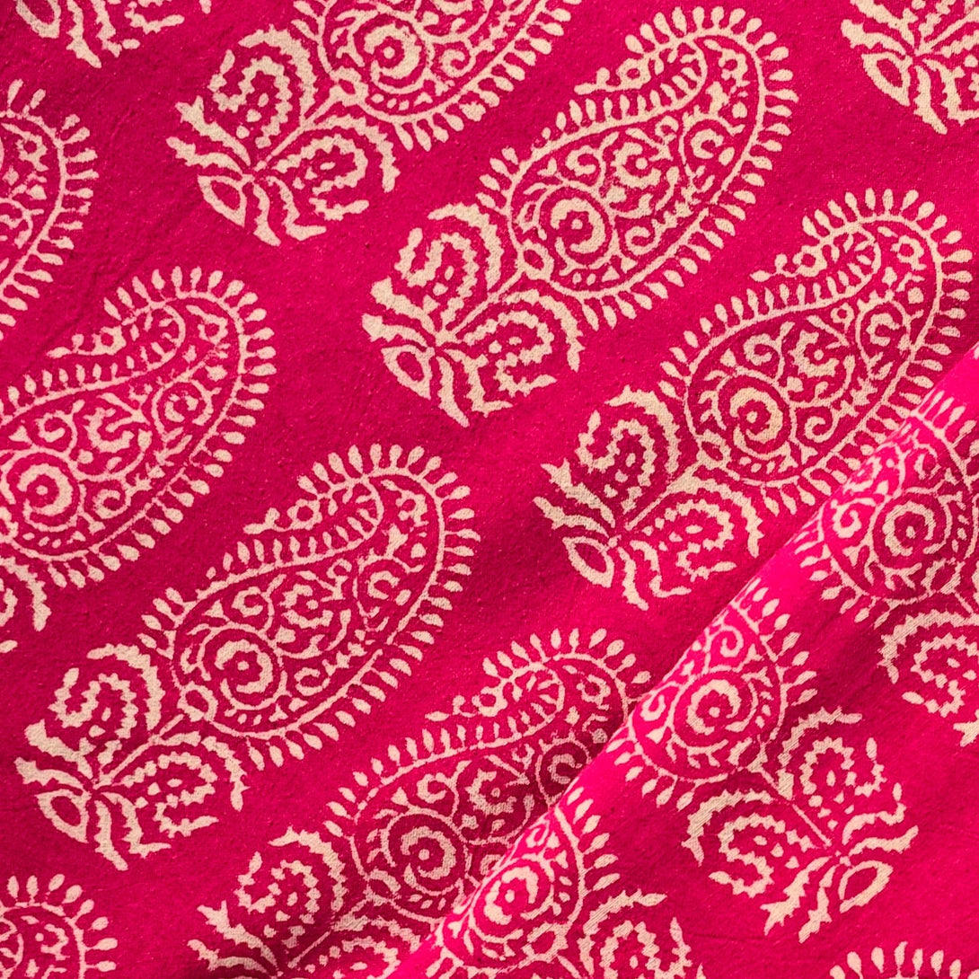 Pure Cotton Gamthi Pink With White Big Fat Kairi Design Hand Block Pri ...