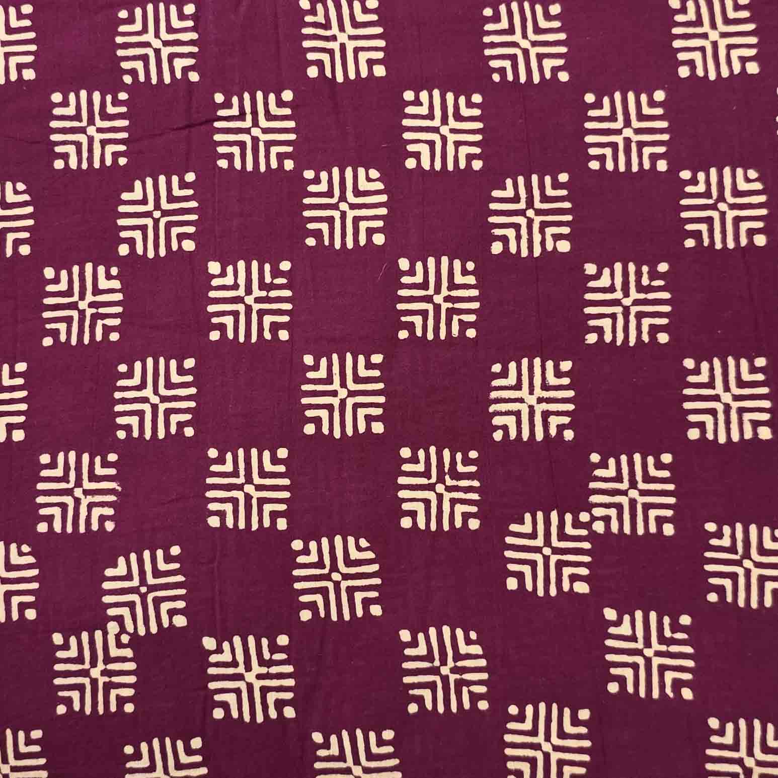 Pure Cotton Gamthi Purple With Cream Checks Design Hand Block Print Fa ...