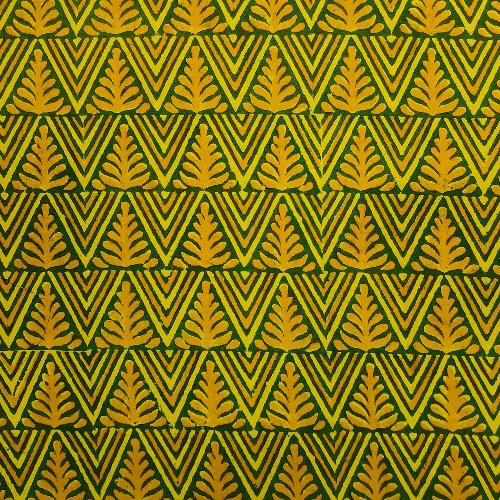 Per Cut (0.80 Meter) Pure Cotton Gamthi Yellow With Green Triangle Jaa ...