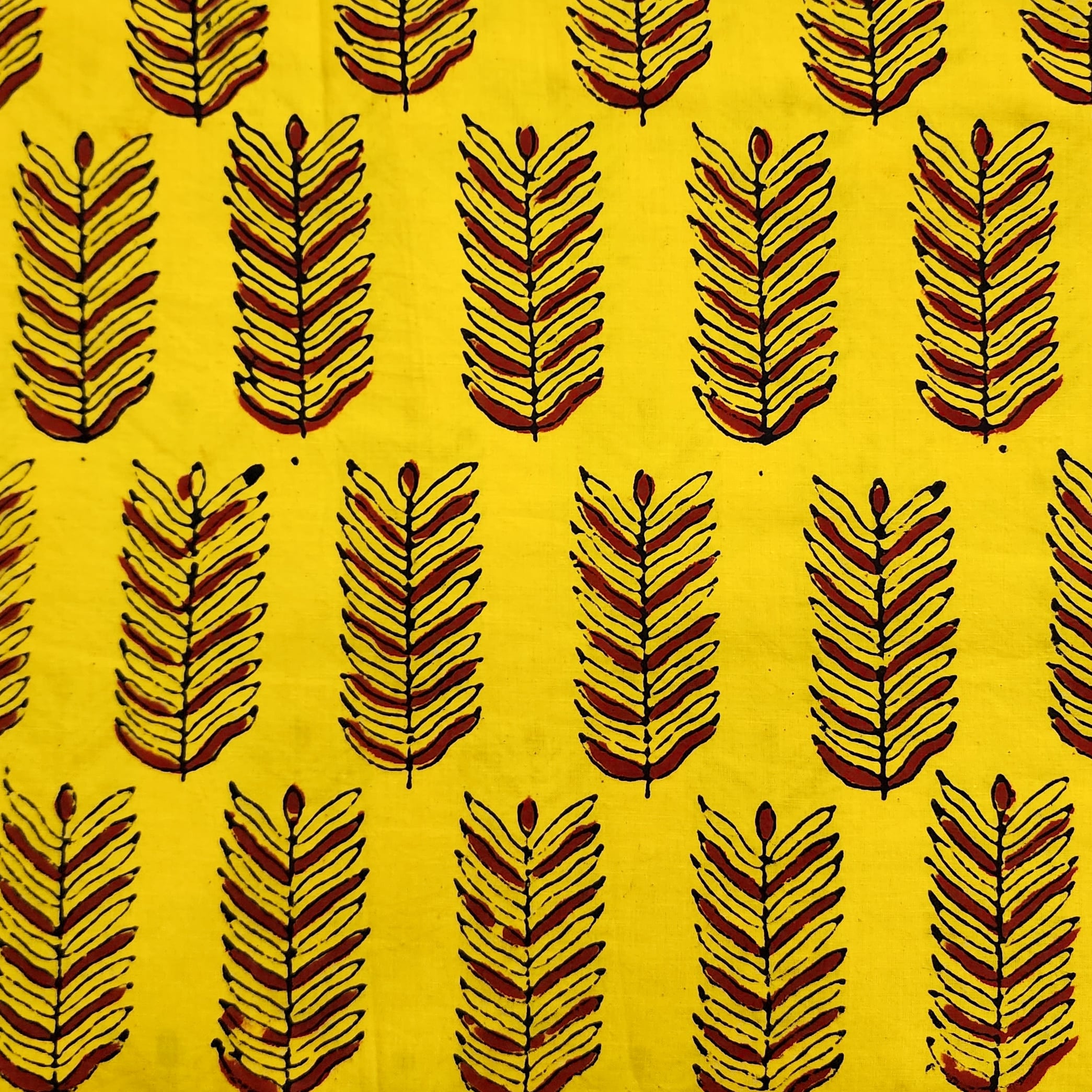 Pure Cotton Gamthi Yellow With Red Rust Feather Motif Hand Block Print ...
