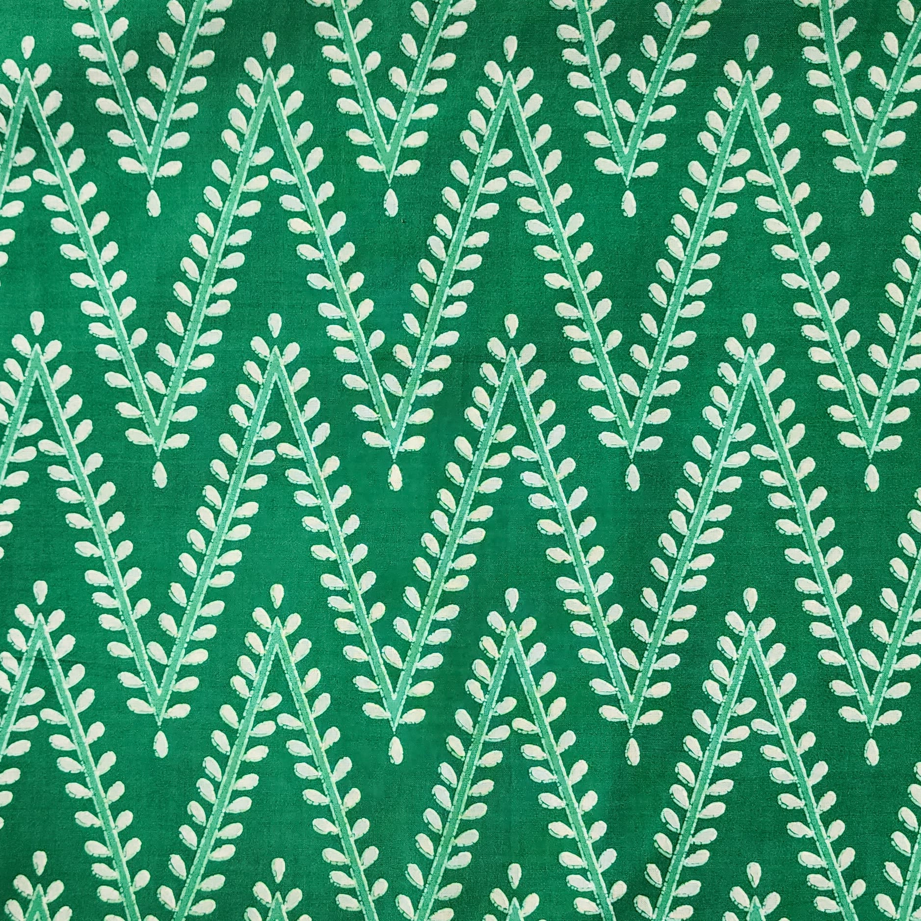 Pure Cotton Green With White Big Zig-Zag Screenprint Fabric – Sanskruti