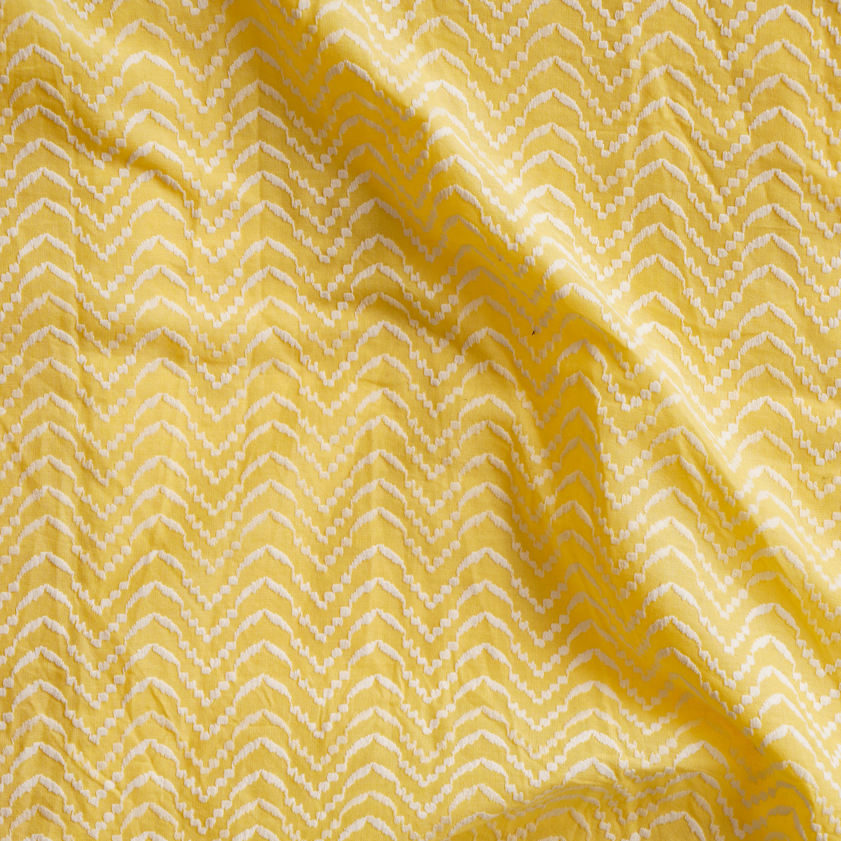 Pure Cotton Hakoba Yellow Zig-Zag Emboiderey Fabric – Sanskruti