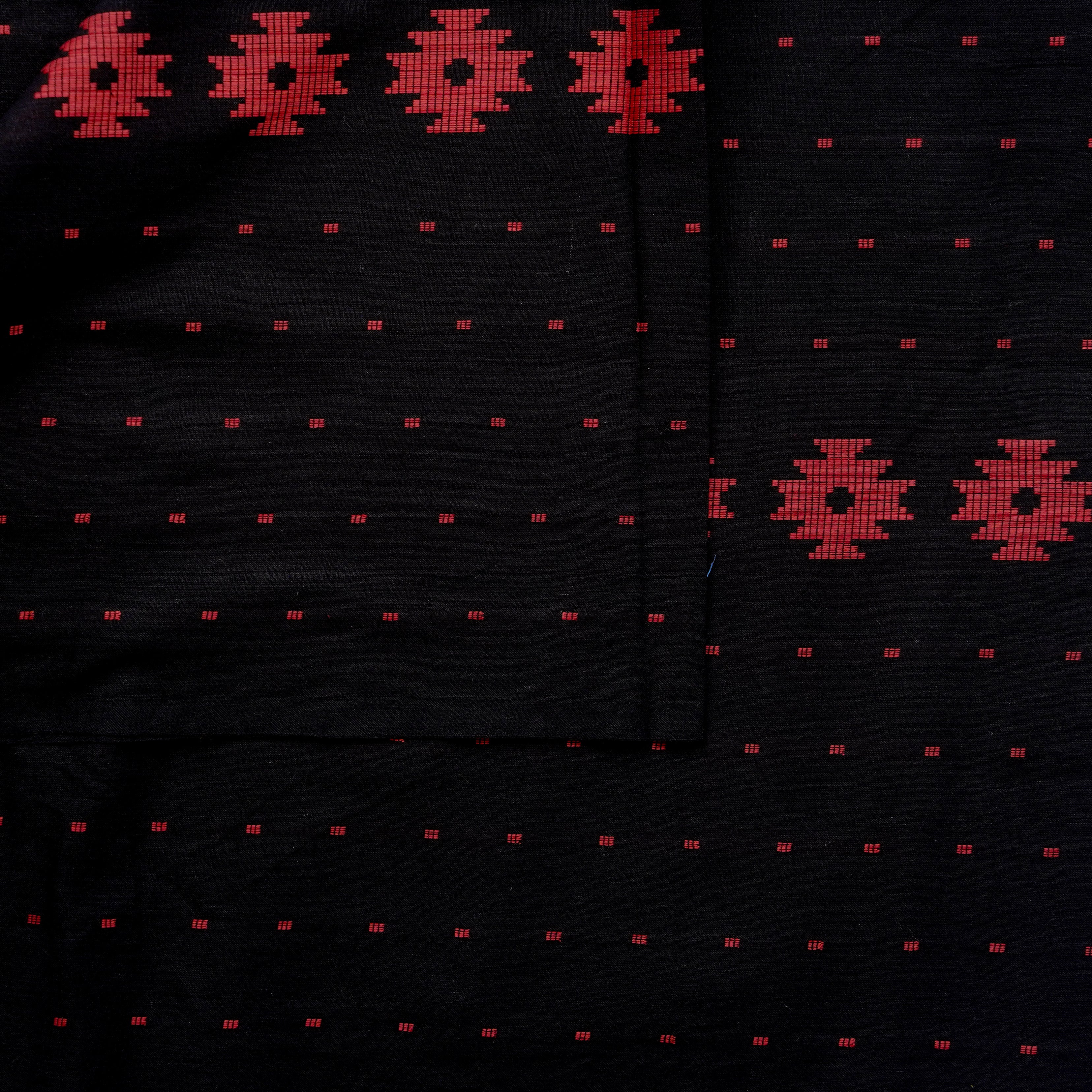 Pure Cotton Handloom Black With Red Big Border With Butti Design Woven ...