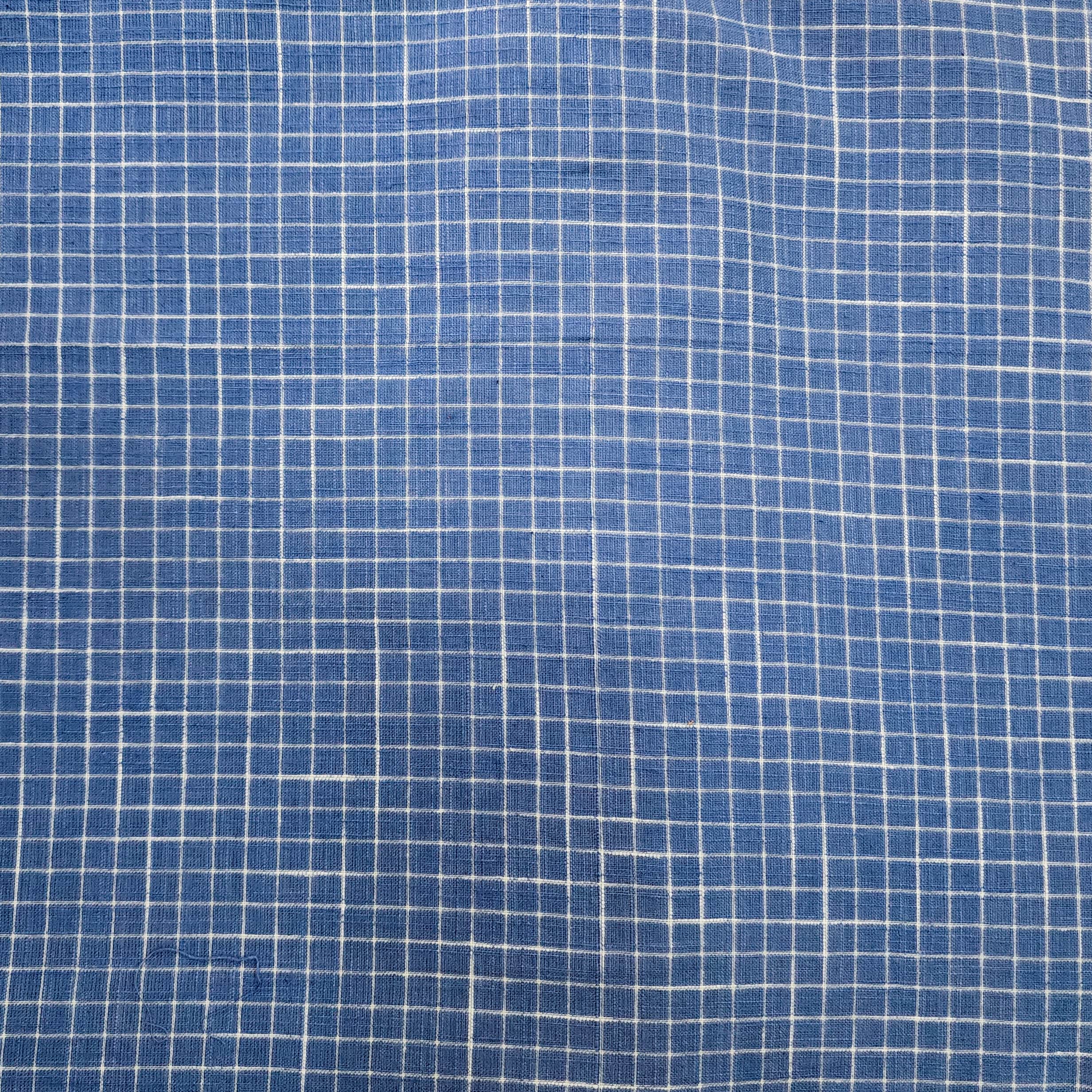 ( Pre-Cut 1.20 Meter ) Pure Cotton Handloom Blue With White Small Chec ...