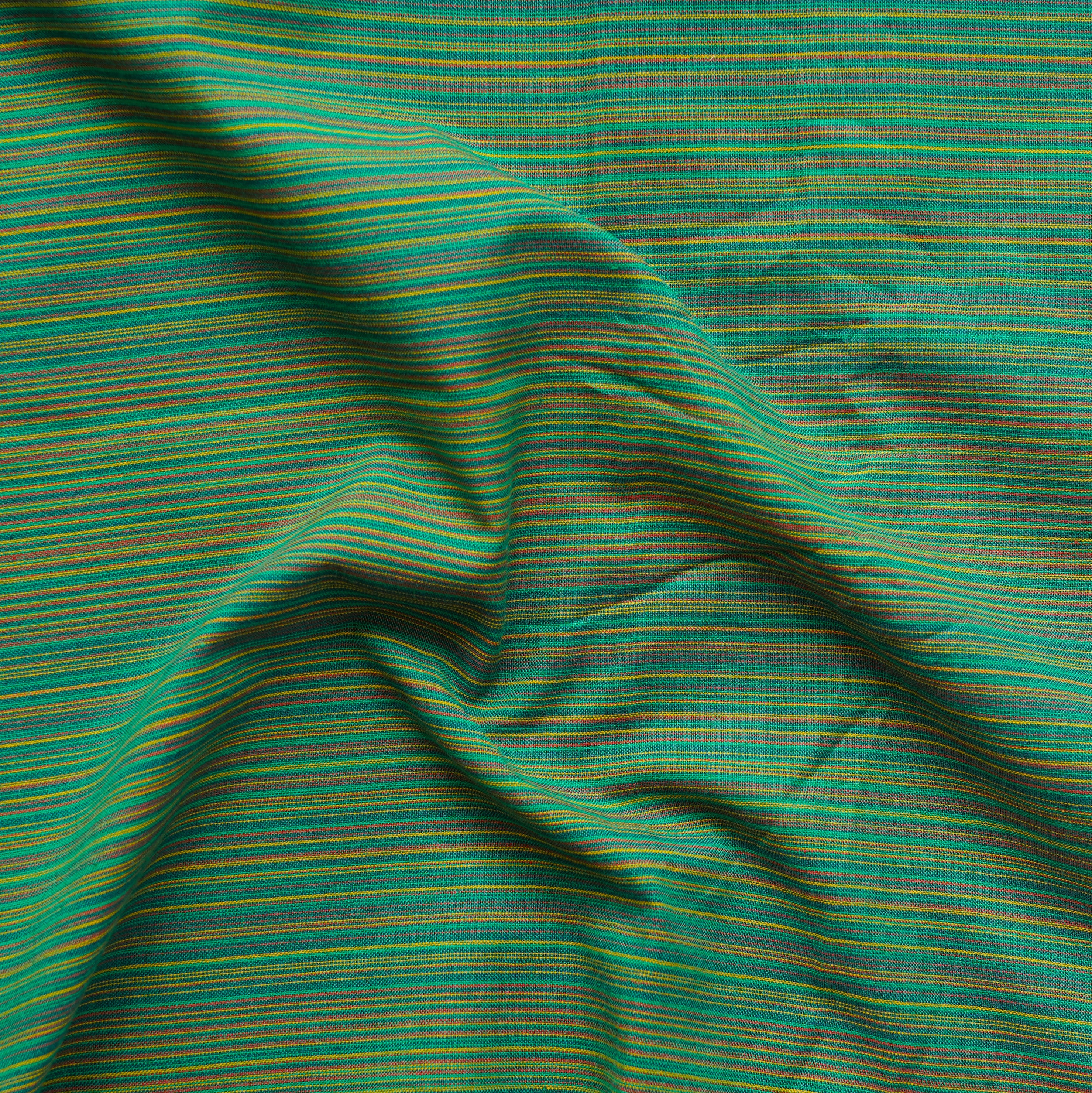 Pure Cotton Handloom Dark Green With Yellow And Red And Blue Mix Strip ...
