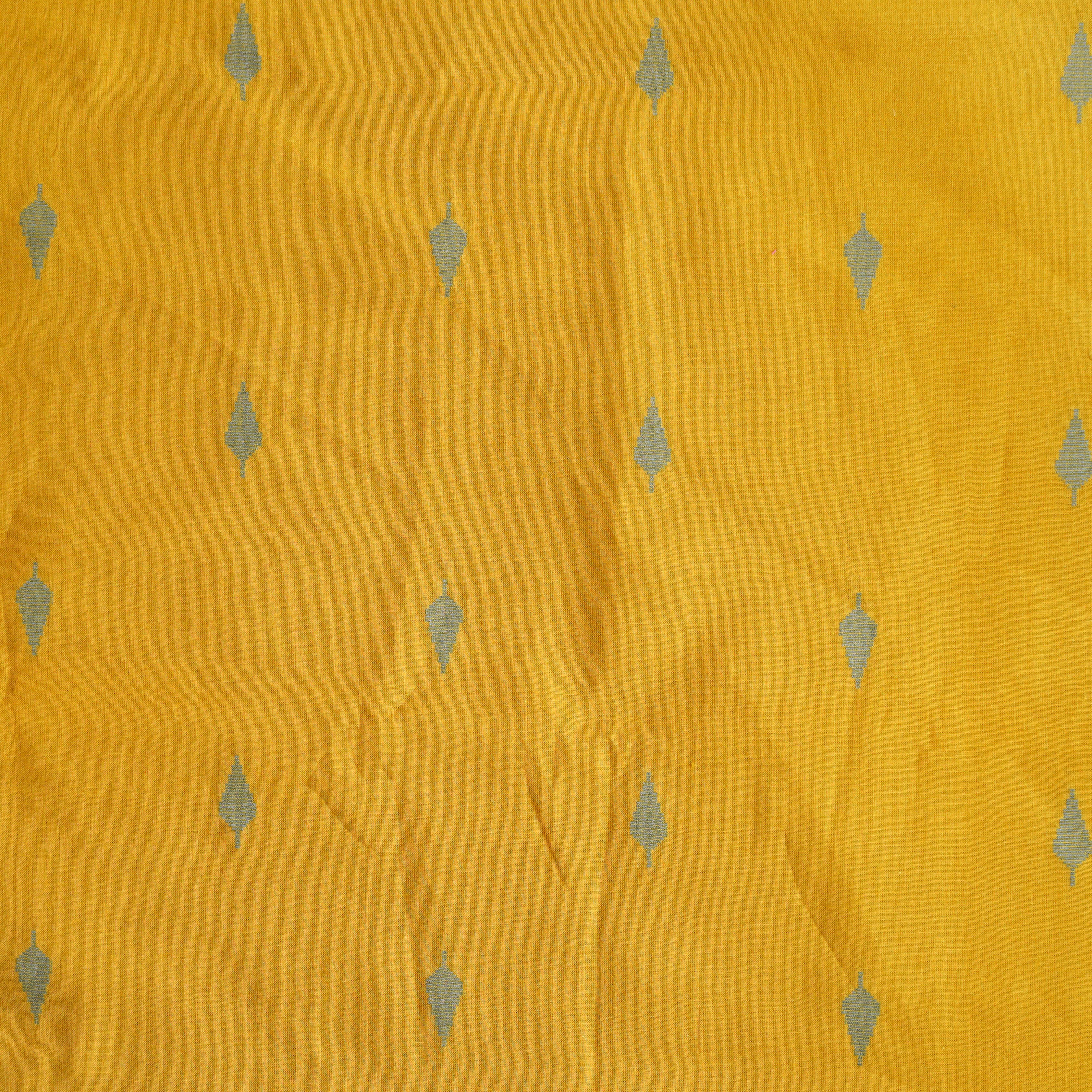 ( Pre-Cut 1.39 Meter )Pure Cotton Handloom Dark Mustard With Green Lea ...