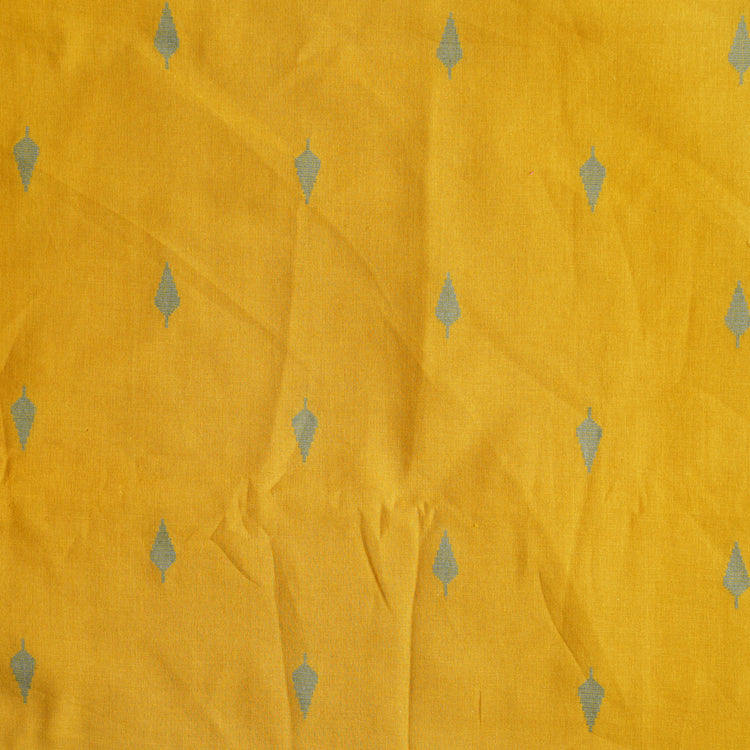 ( Pre-Cut 1.39 Meter )Pure Cotton Handloom Dark Mustard With Green Lea ...