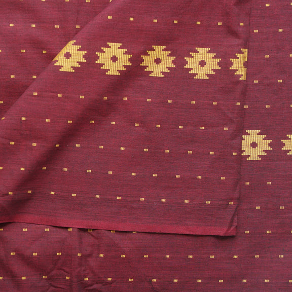 Pure Cotton Handloom Maroon With Mustard Big Border With Butti Design ...
