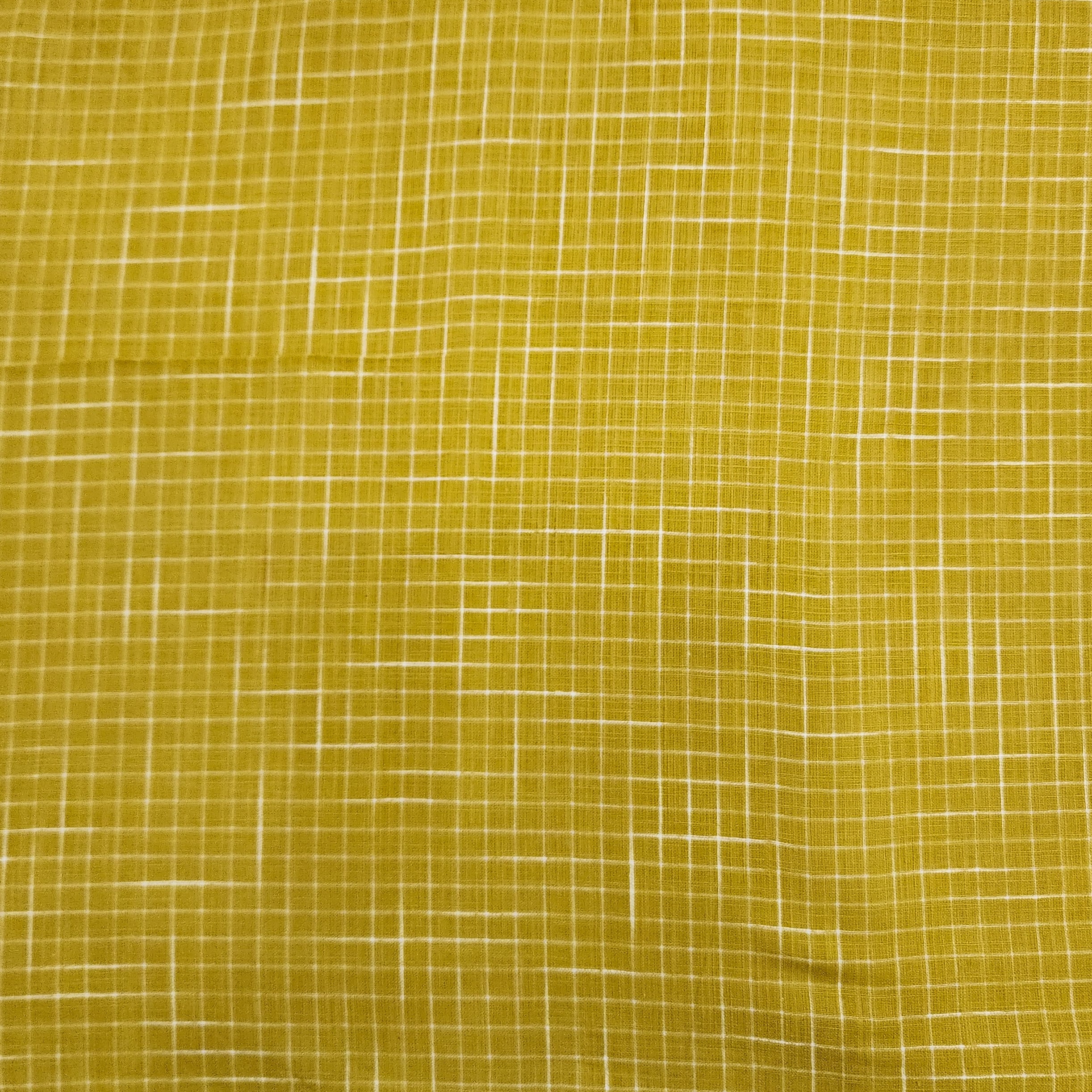 ( Pre-Cut 1 Meter ) Pure Cotton Handloom Mustard Small Checks Hand Wov ...