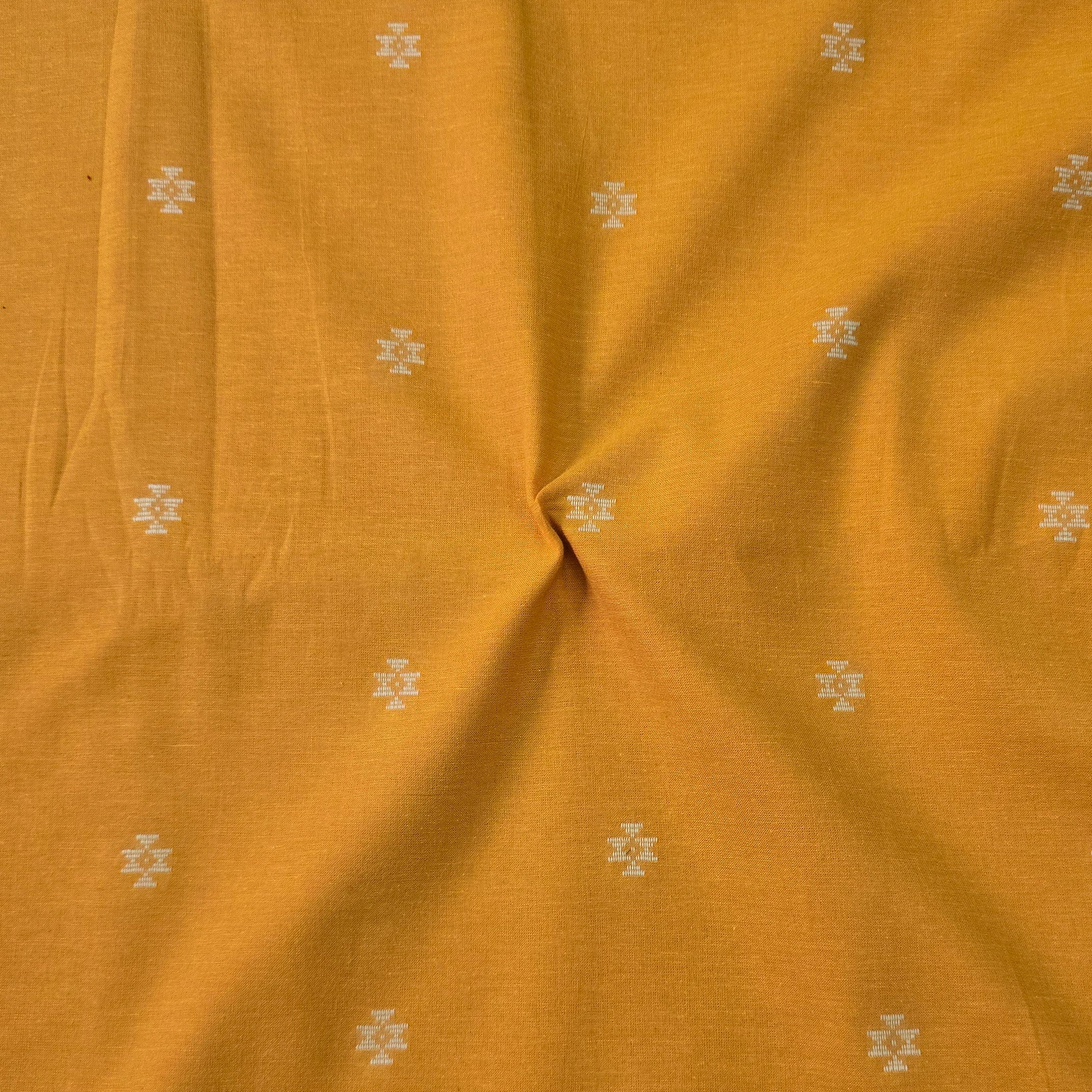Pure Cotton Handloom Mustard With Cream Motif Hand Woven Fabric – Sanskruti