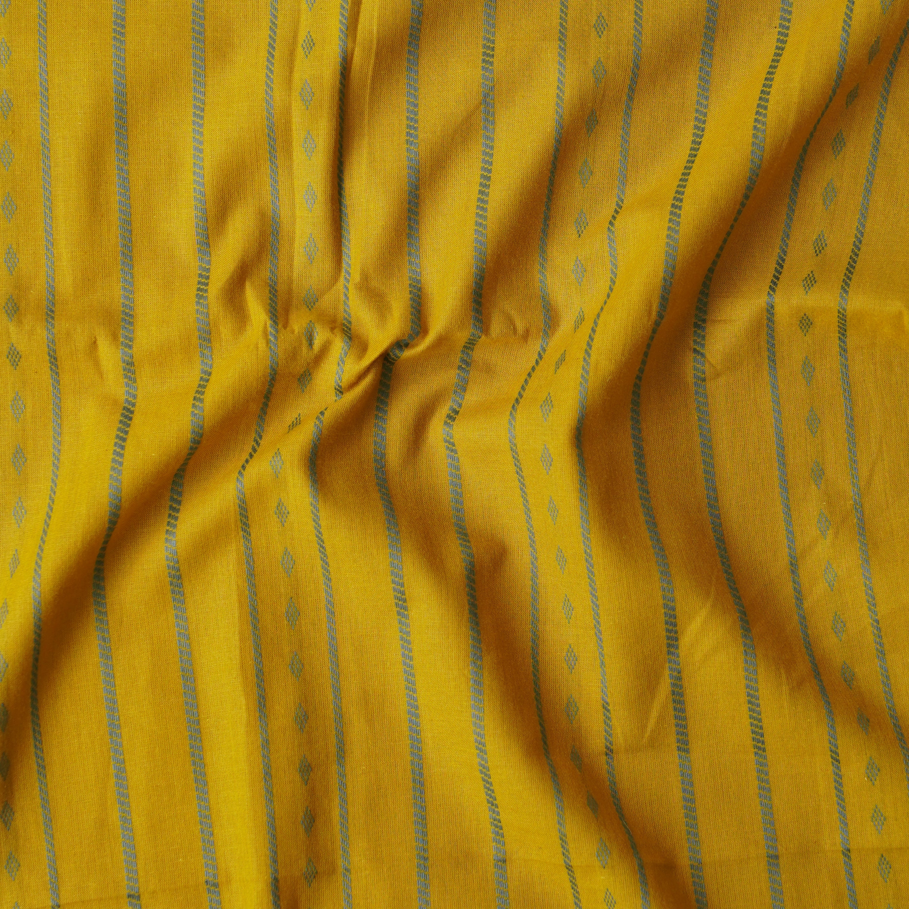 Pure Cotton Handloom Mustard With Green Stripes Border Woven Fabric ...