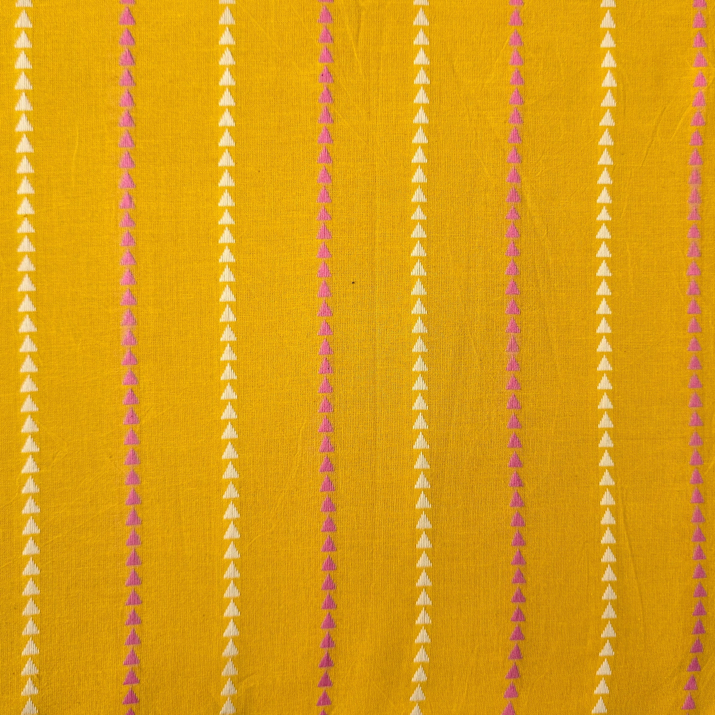 Pure Cotton Handloom Mustard With Pink Cream Triangle Stripes Motifs ...