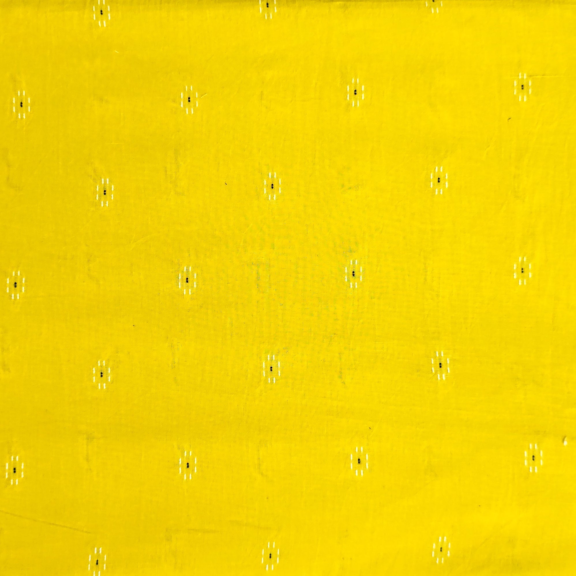 (Pre-Cut 1 Meter) Pure Cotton Handloom Yellow With Flower Design Hand ...