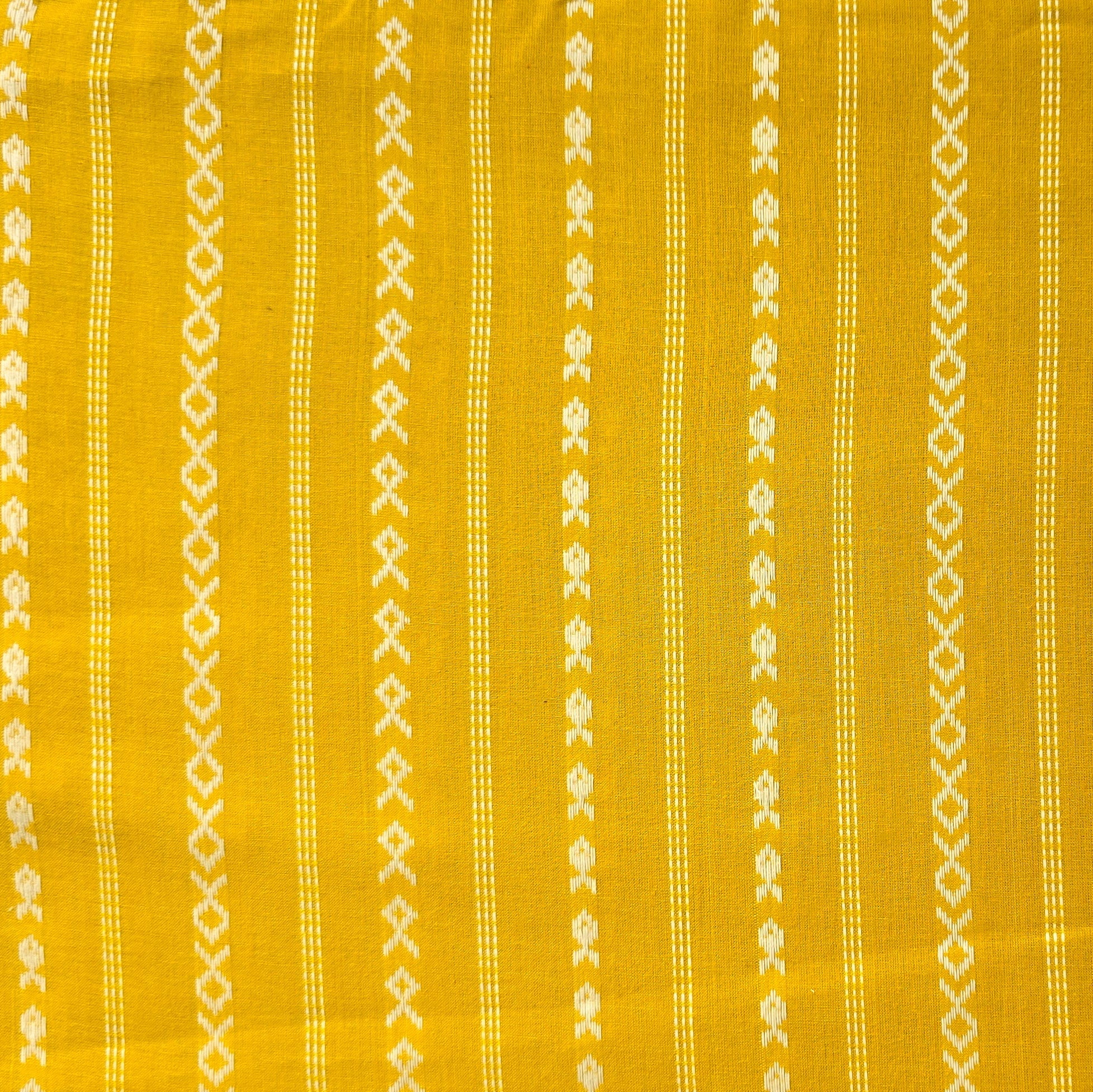 (Pre-Cut 0.80 Meter) Pure Cotton Handloom Yellow With White Fish Borde ...