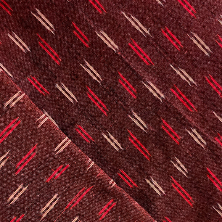 Pure Cotton Ikkat Maroon With White Red Double Lines Weaves Woven Fabr ...