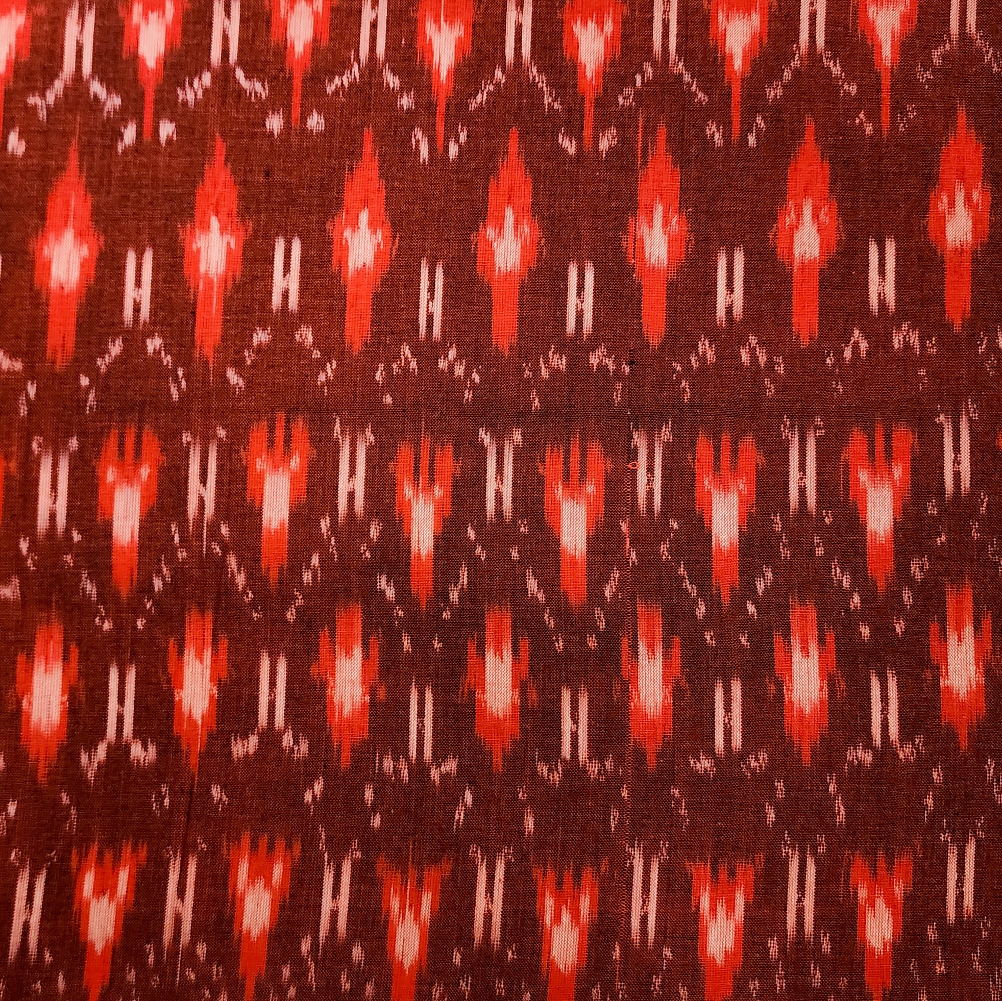 Pure Cotton Special Ikkat Maroon With Red And Cream Diamond Motif Wove ...