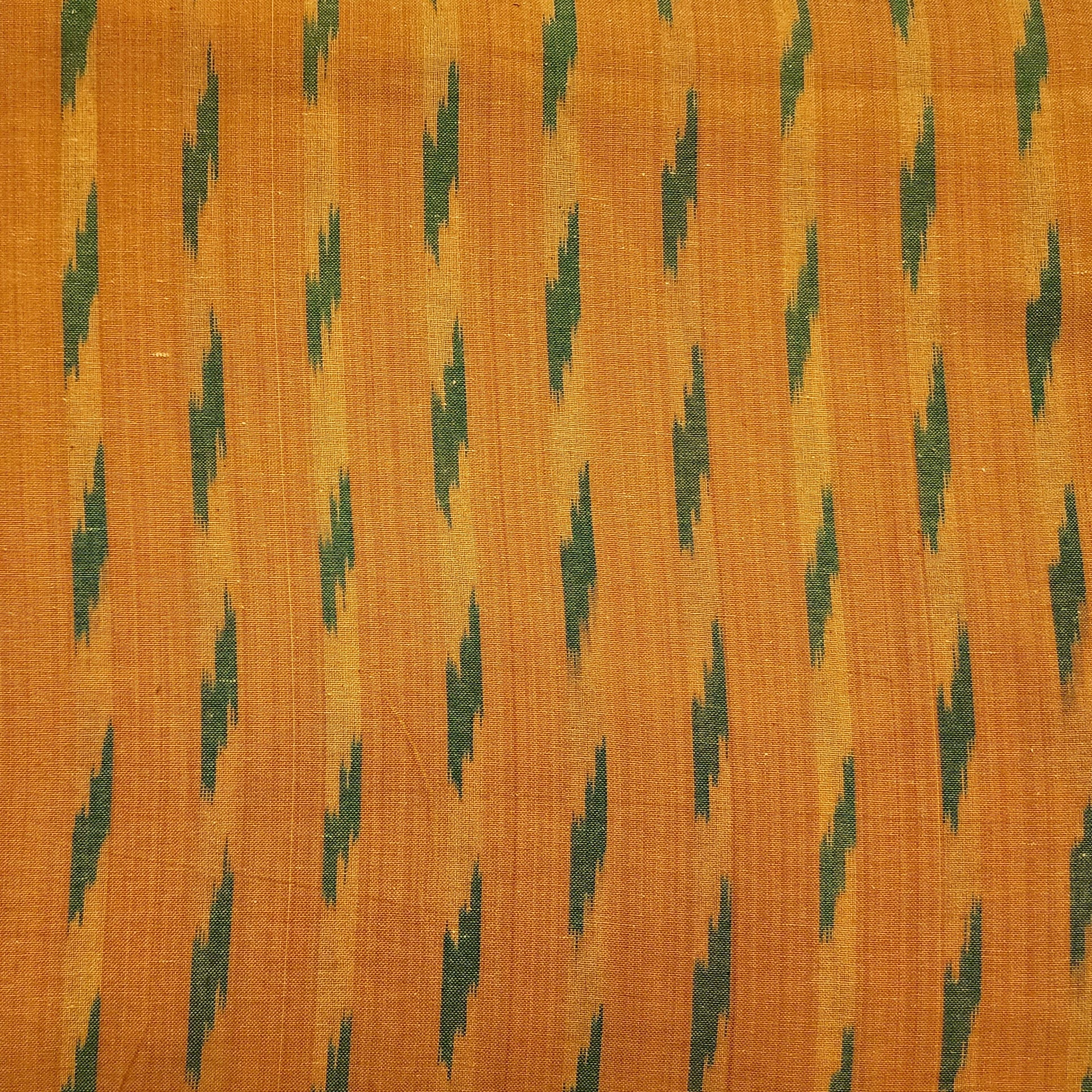 ( Pre-Cut 1.60 Meter ) Pure Cotton Ikkat Mustard With Green Hand Woven ...