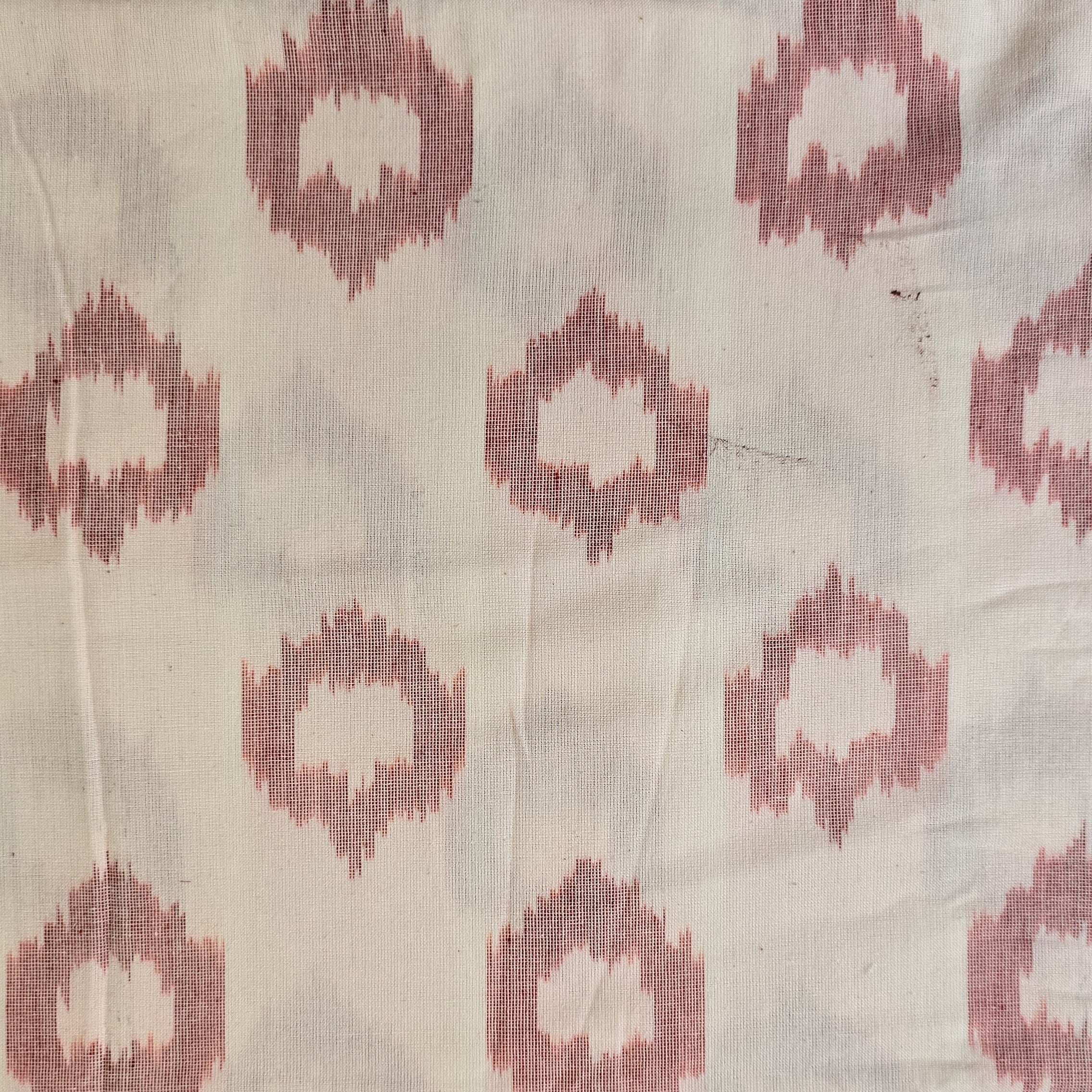 Pure Cotton Ikkat White With Red Spotted Intricate Design Woven Fabric ...
