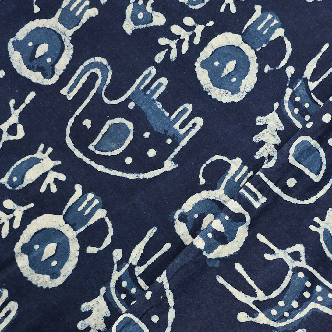Pure Cotton Indigo Animals Hand Block Print Fabric – Sanskruti
