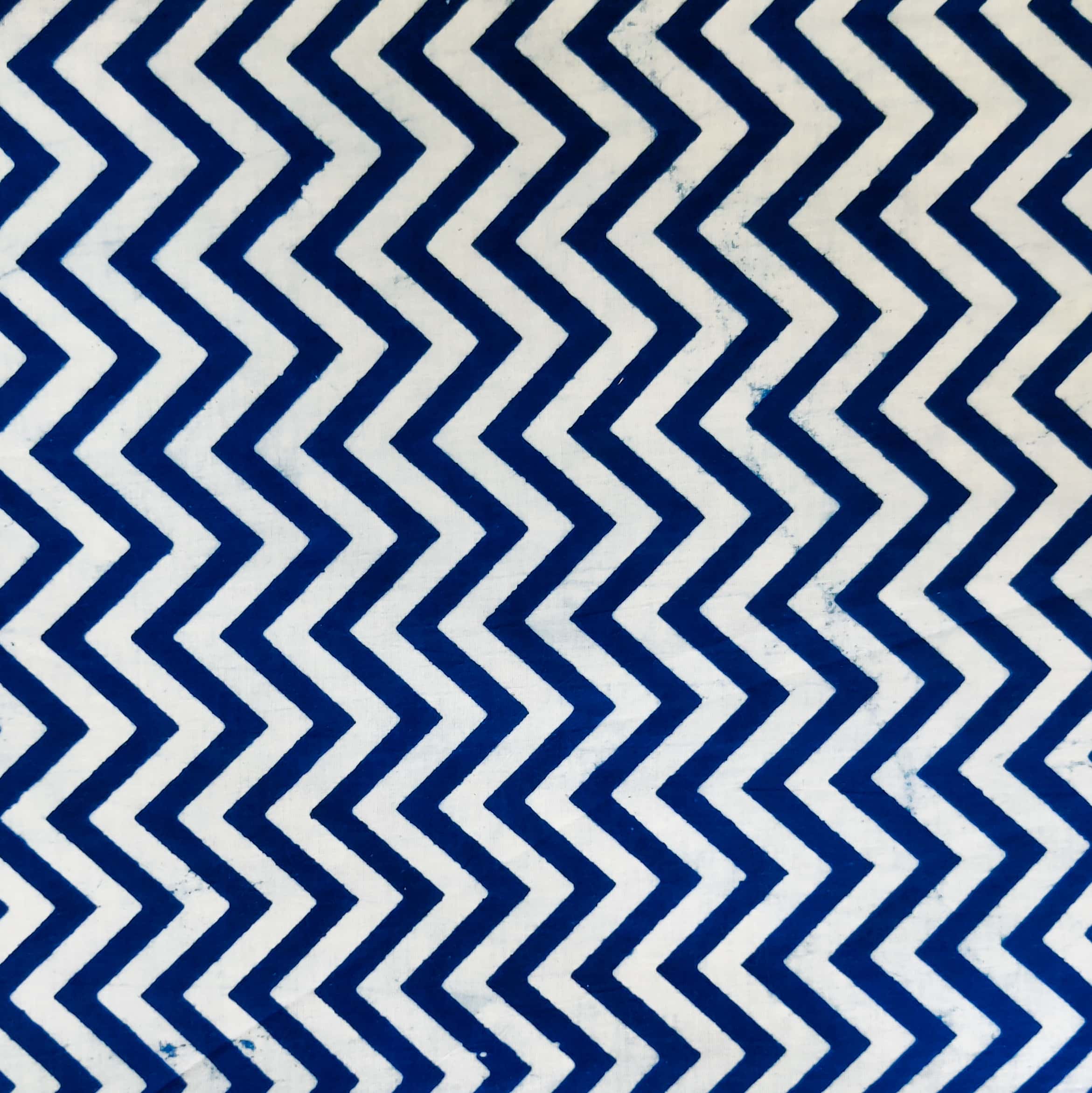 ( Pre-Cut 2.40 Meter ) Pure Cotton Indigo Big Zig-Zag Hand Block Print ...