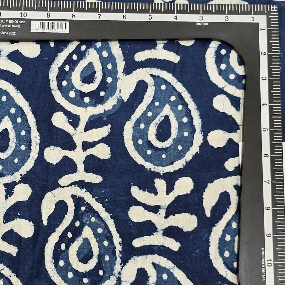 Pure Cotton Indigo Blue With White Big Fat Kairi Creeper Hand Block Pr ...