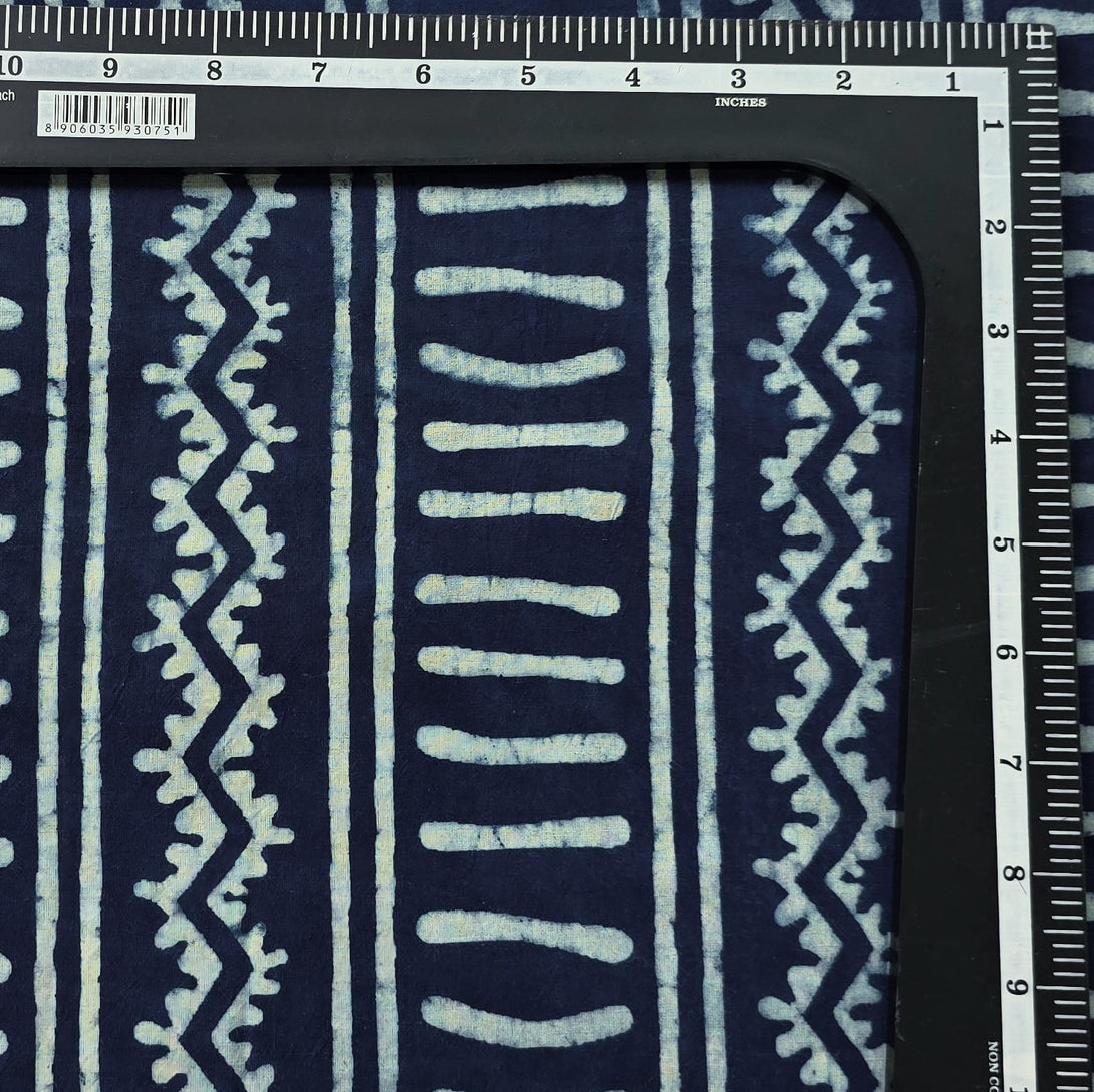 Pure Cotton Indigo Border With Design Block Print Fabric – Sanskruti