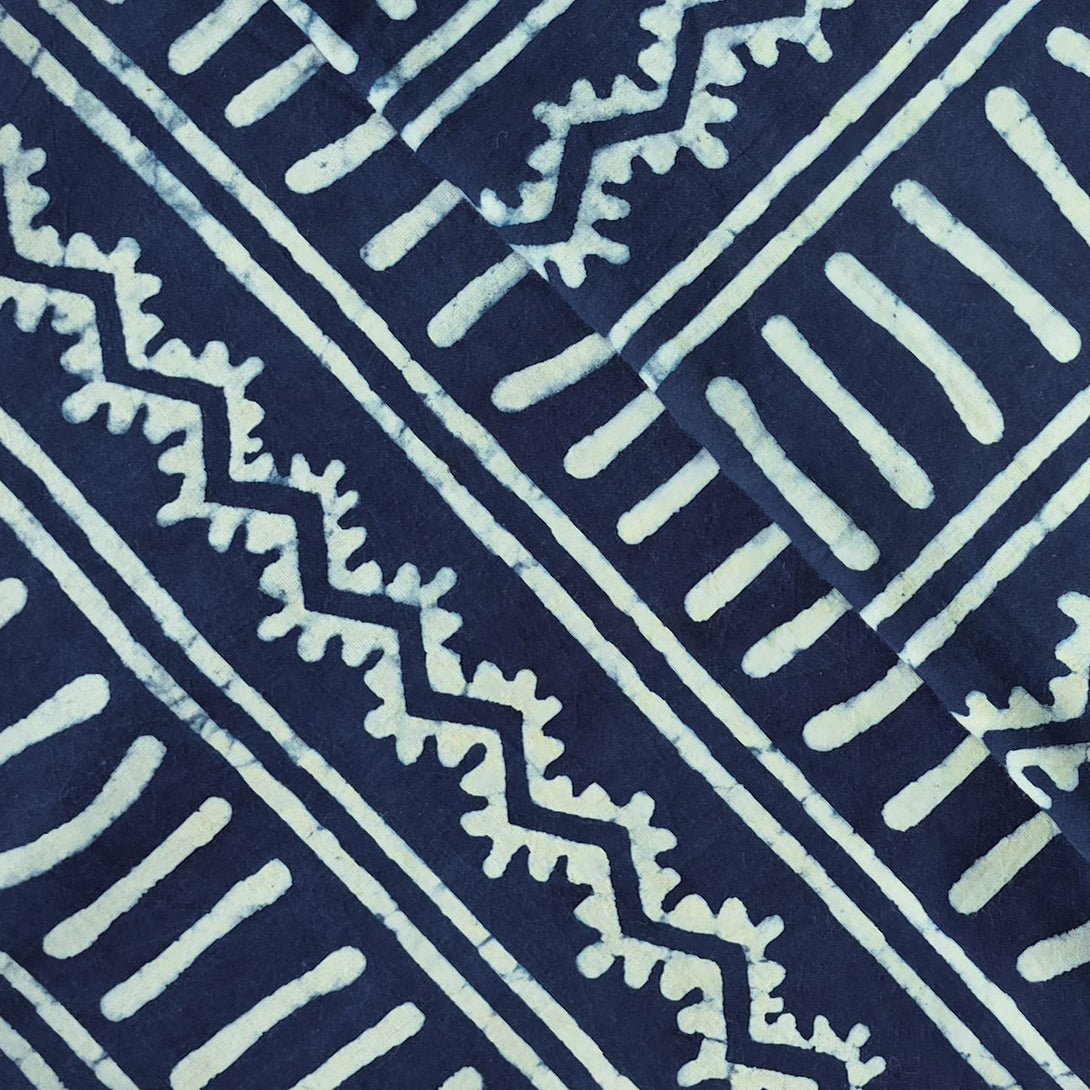 Pure Cotton Indigo Border With Design Block Print Fabric – Sanskruti