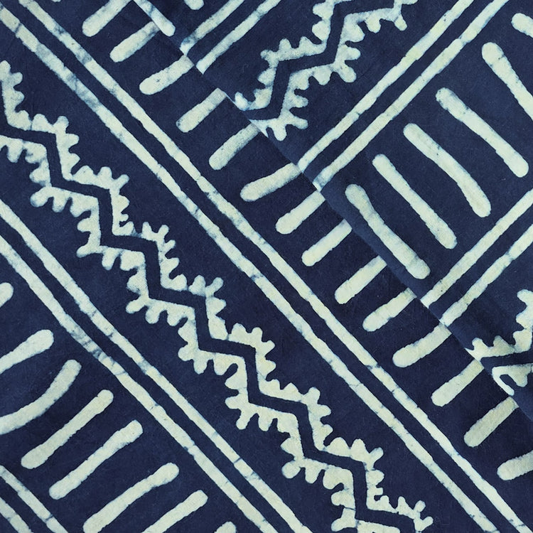 Pure Cotton Indigo Border With Design Block Print Fabric – Sanskruti