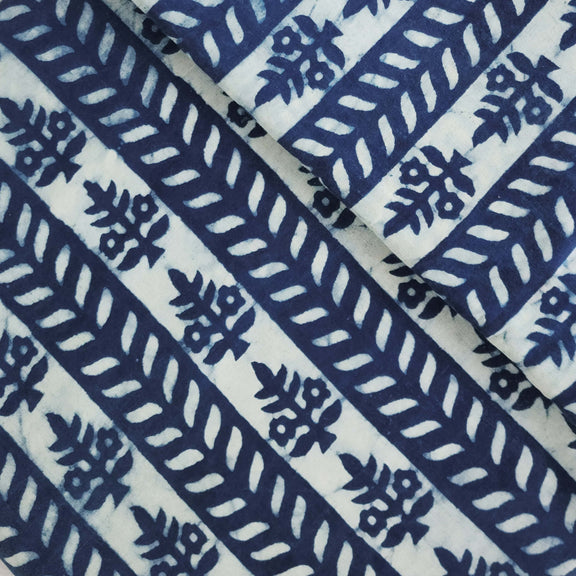 Pure Cotton Indigo Border With Intricate Design Hand Block Print Fabri ...
