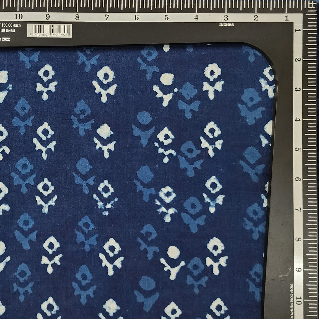 Pure Cotton Indigo Datura Flower Motif Hand Block Print Fabric – Sanskruti