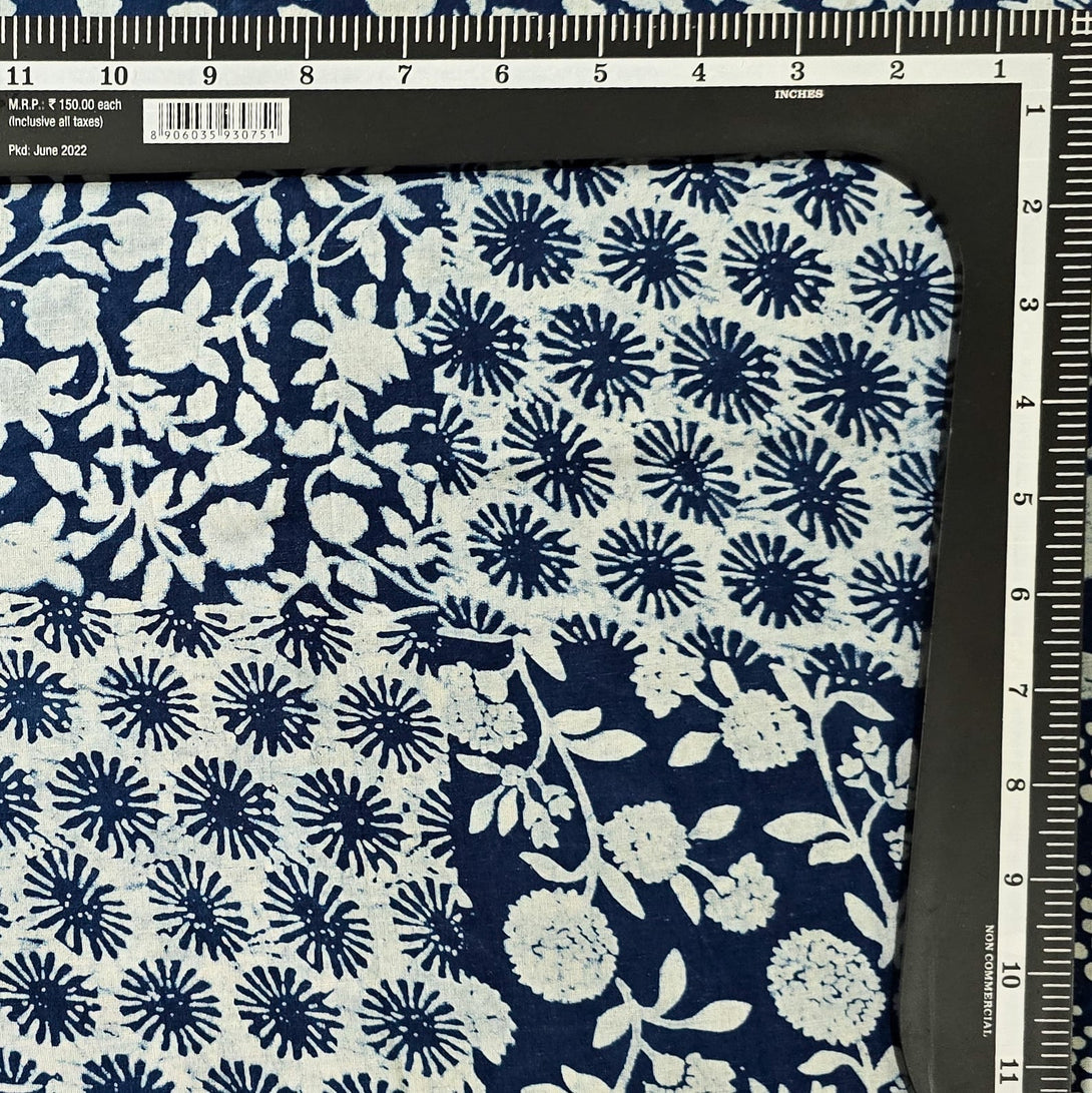 Pure Cotton Indigo Different Flower Block Hand Block Print Fabric ...