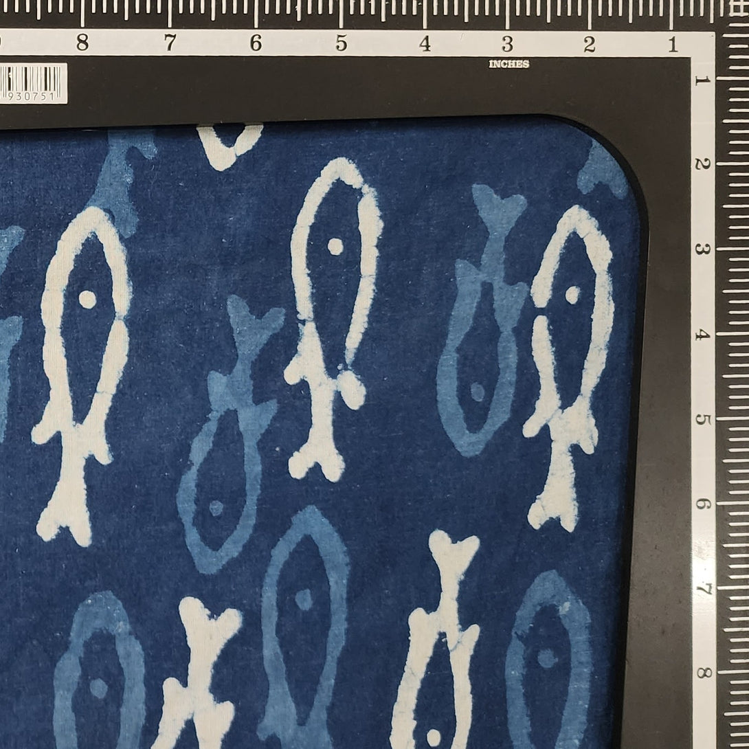 Pure Cotton Indigo Fish Motif Hand Block Print Fabric – Sanskruti
