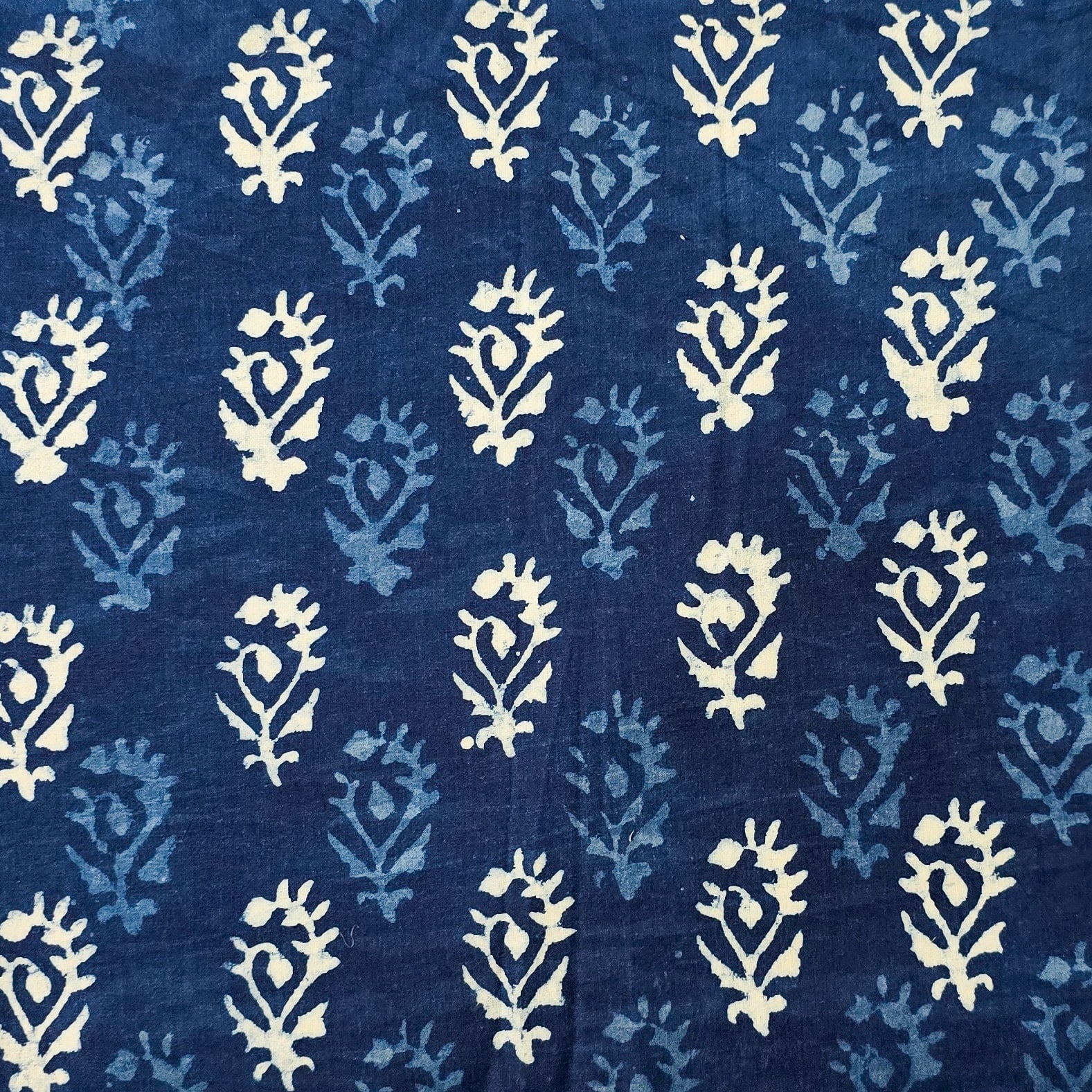 Pure Cotton Indigo Flower Motif Intricate Design Hand Block Print Fabr ...