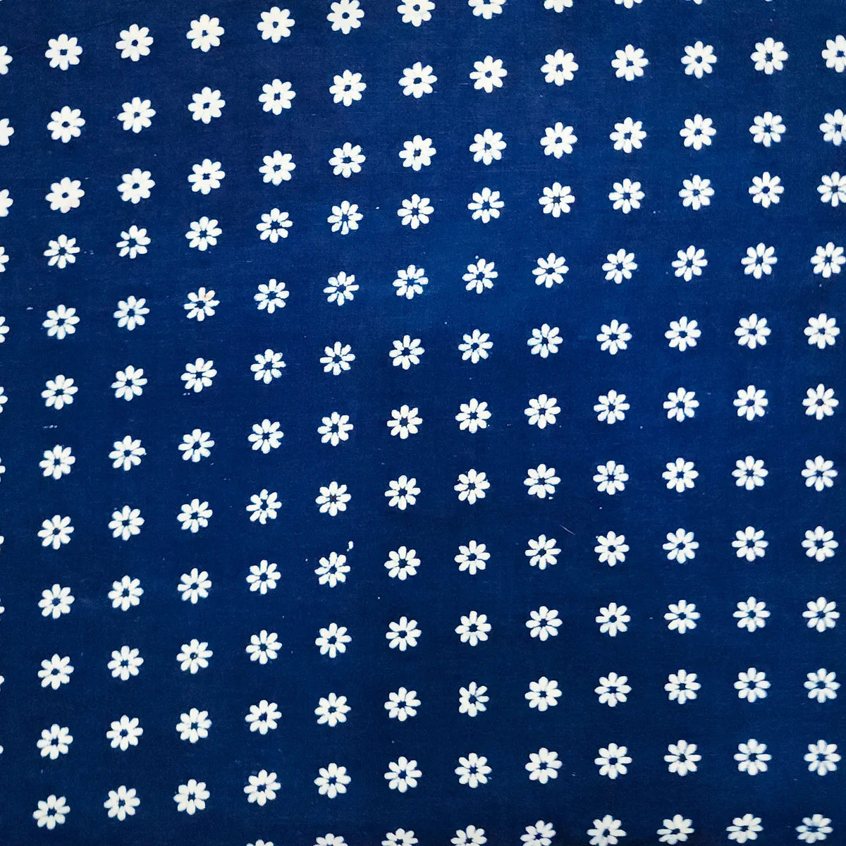 (Pre-Cut 1 Meter) Pure Cotton Indigo Flower Motifs Hand Block Print Fa ...