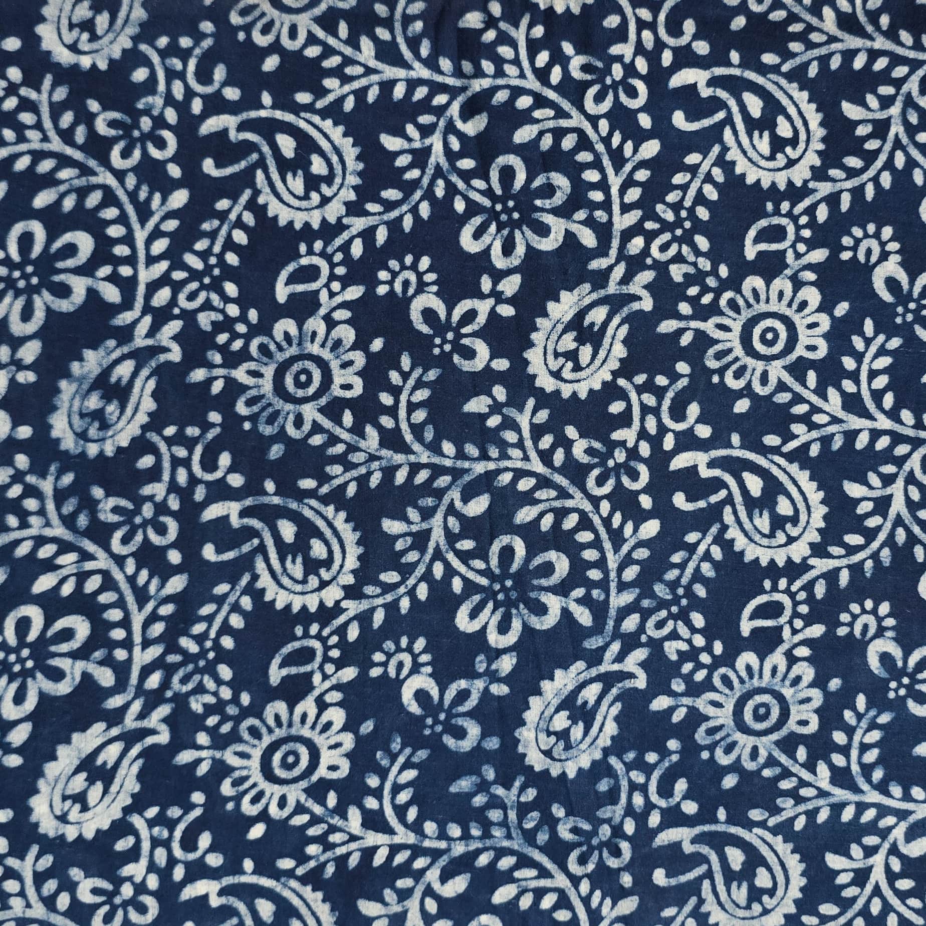 Pure Cotton Indigo Fruit Jaal Hand Block Print Fabric – Sanskruti
