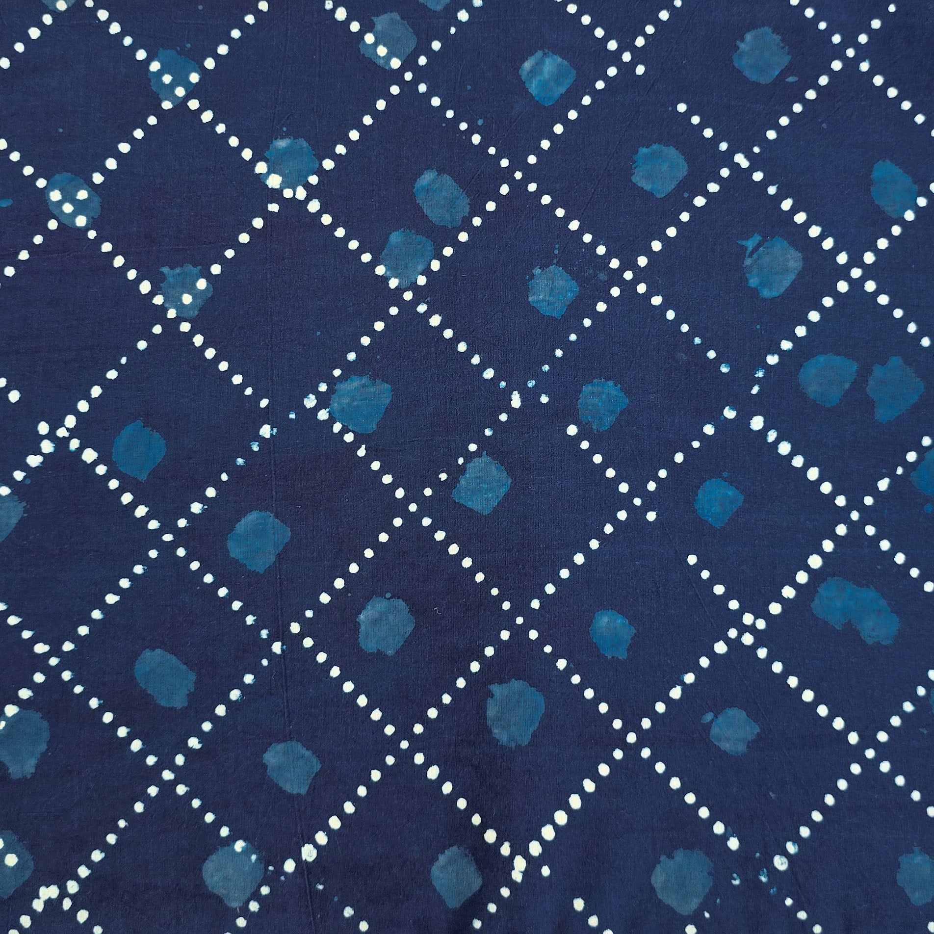Pure Cotton Indigo Jaal With Polka Dots Inbetween Hand Block Print Fab ...