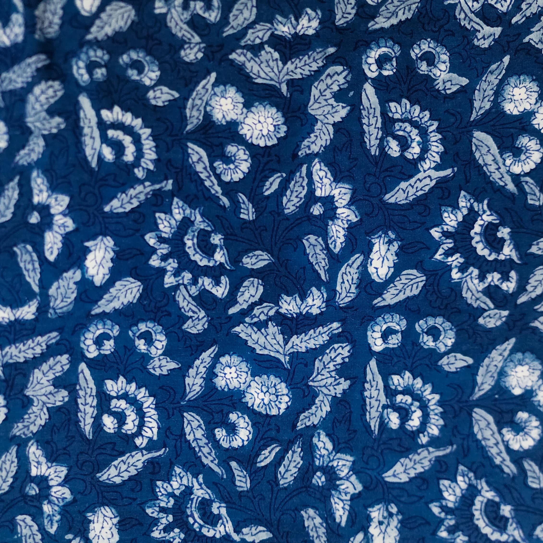 Pure Cotton Indigo Jungle Flower Jaal Hand Block Print Fabric – Sanskruti