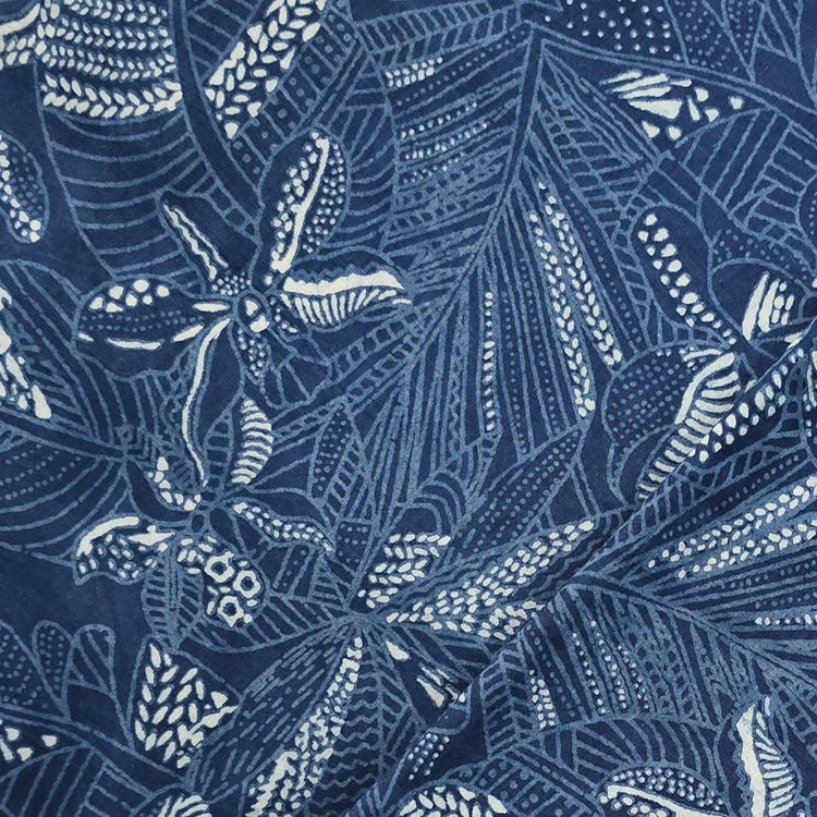 Pure Cotton Indigo Leaves Of Jungle Hand Block Print Fabric – Sanskruti