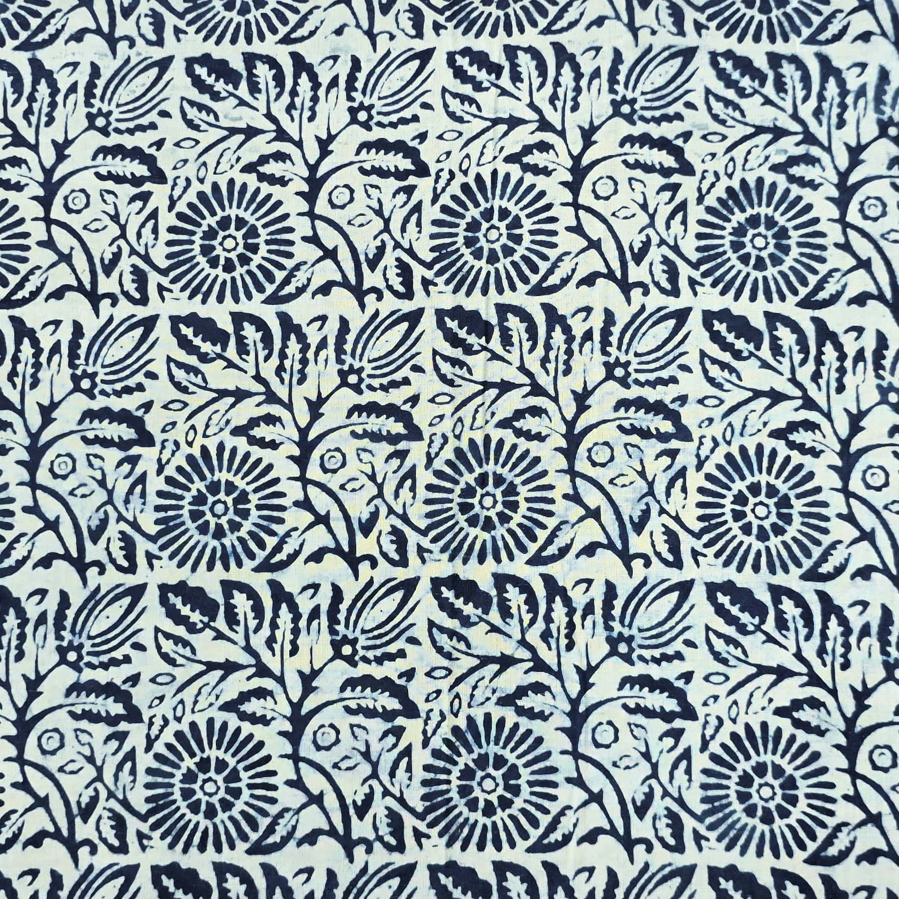 Pure Cotton Indigo Full Flower Intricate Design Hand Block Print Fabri ...