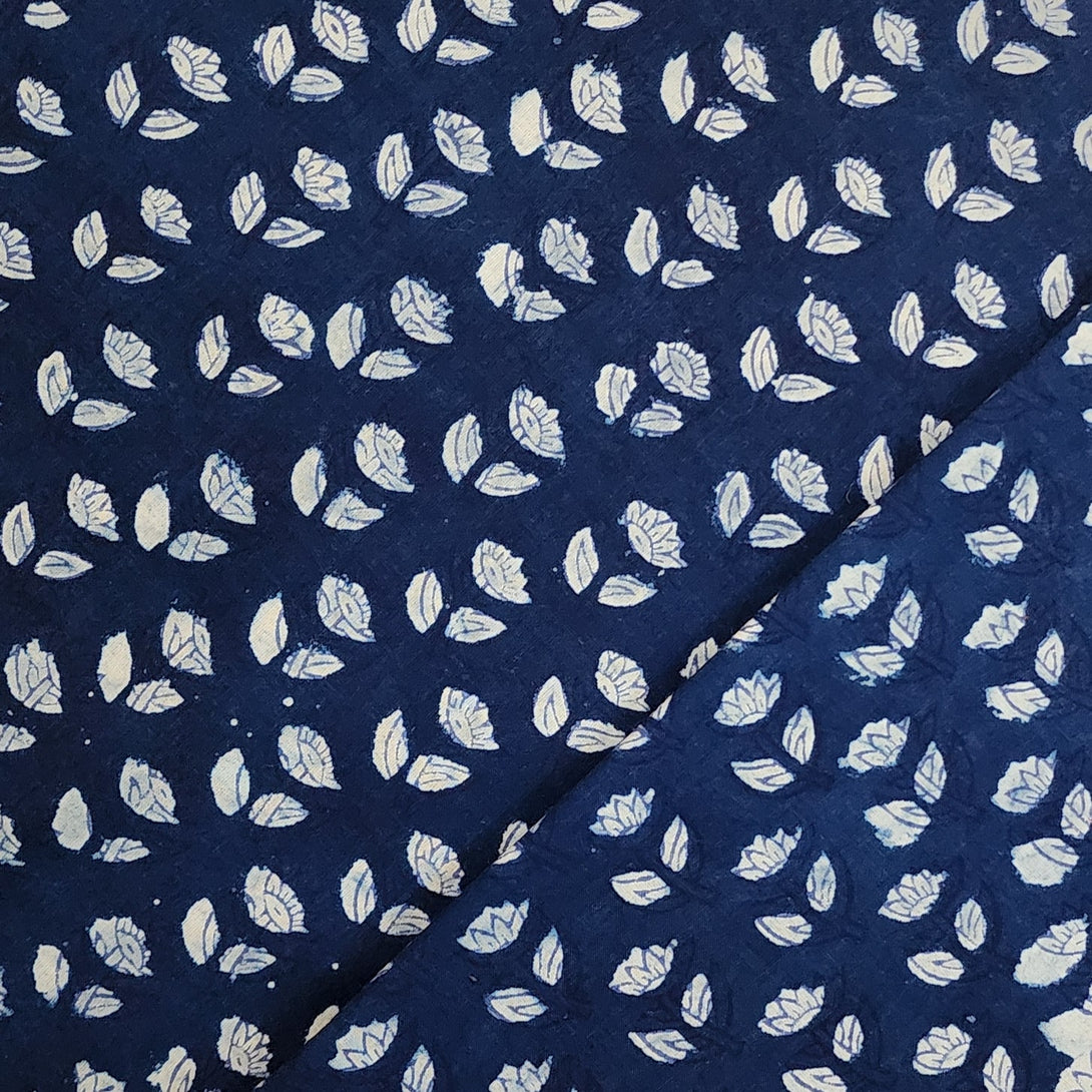 Pure Cotton Indigo Rose Flower Motif Hand Block Print Fabric – Sanskruti